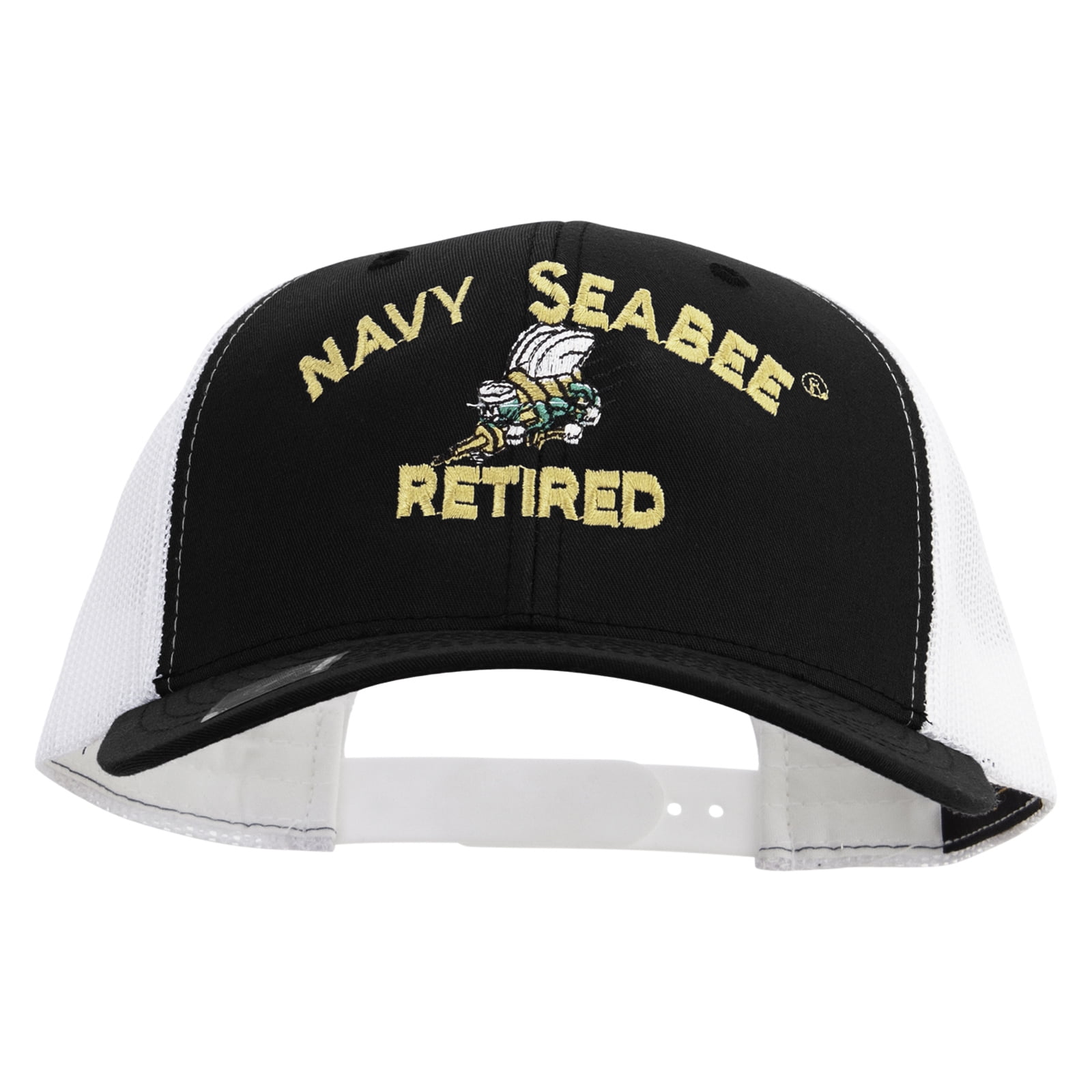 US Navy Seabee Retired Embroidered Contrast Trucker Cap - Black White ...
