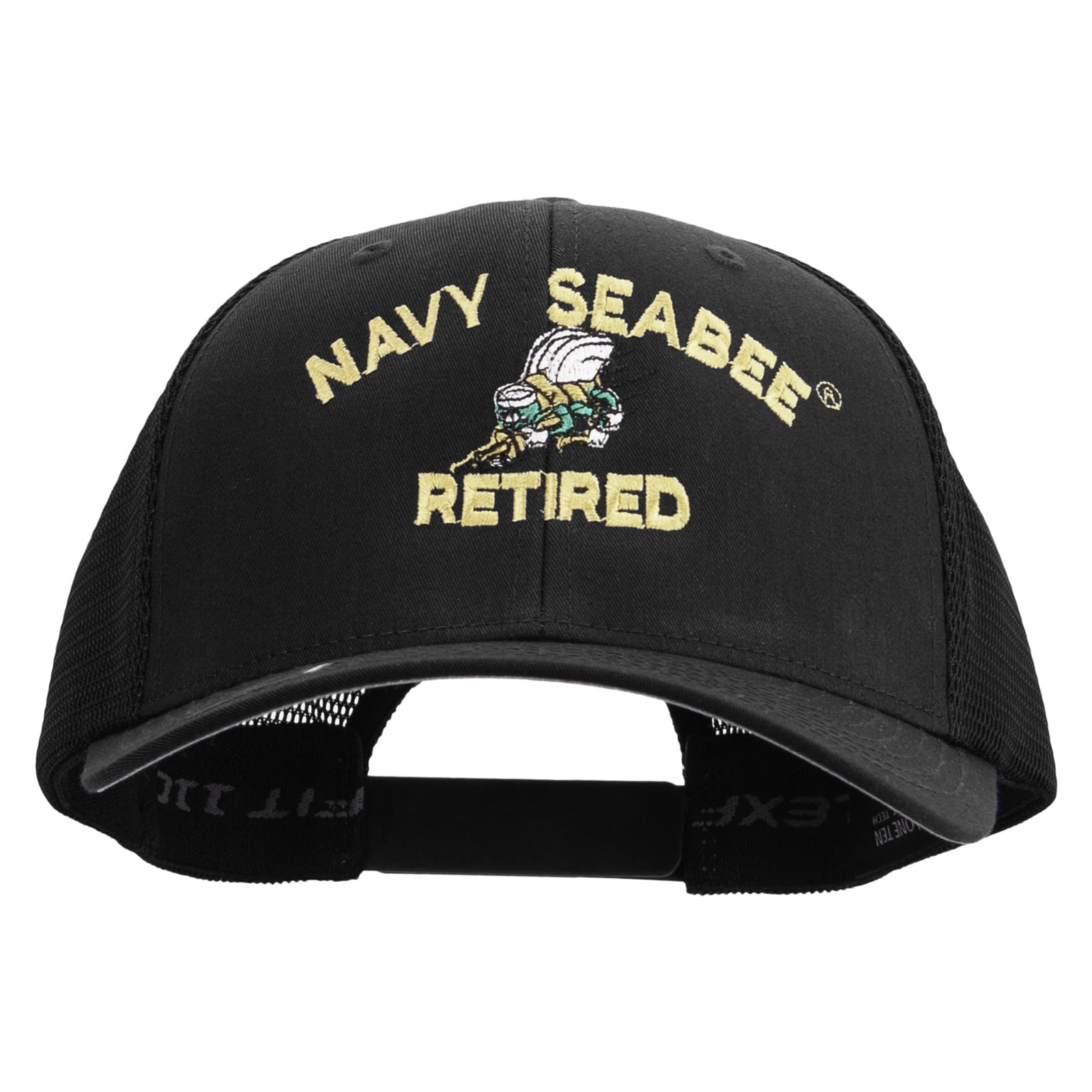 US Navy Seabee Retired Embroidered Flexfit Mesh Trucker Cap - Black ...