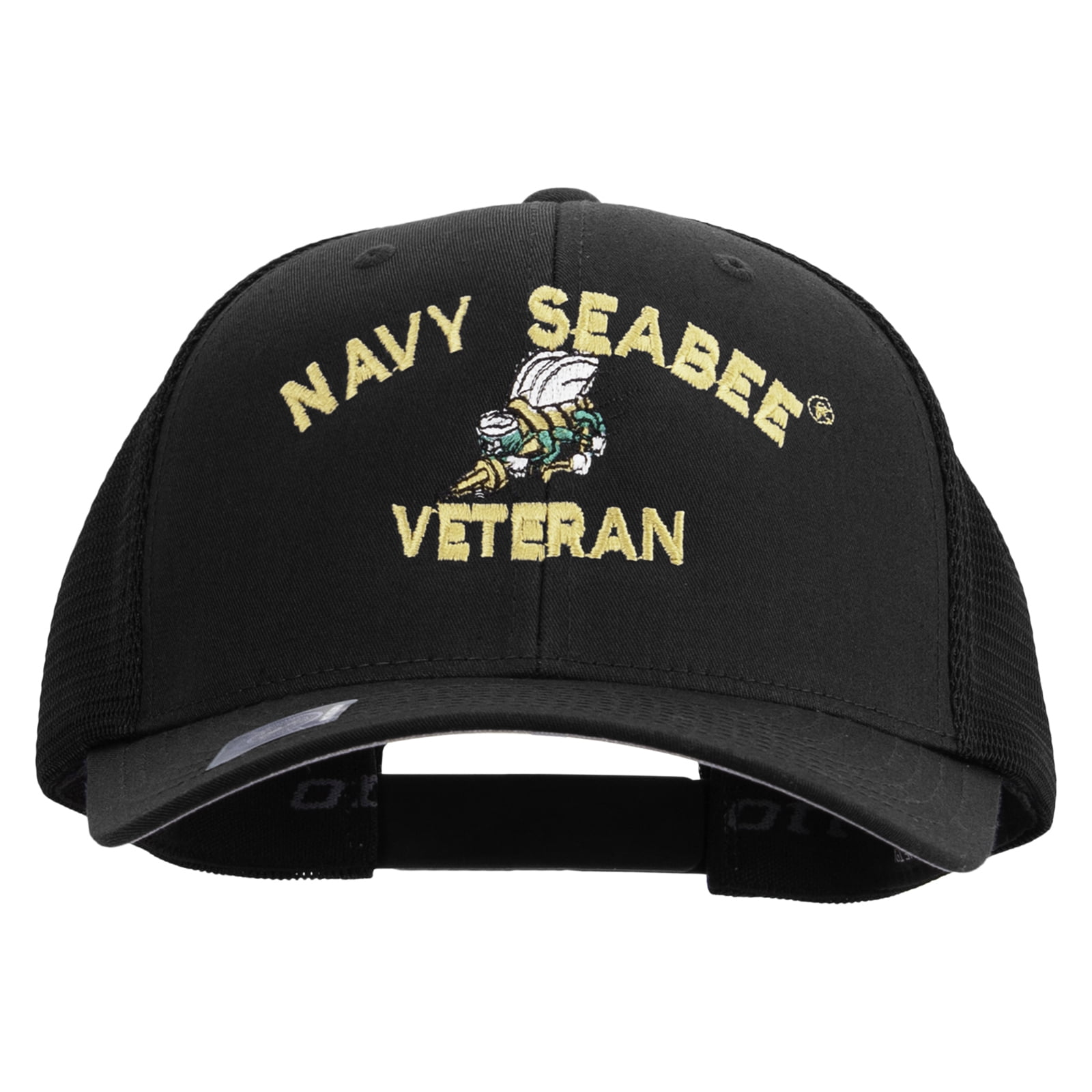 US Navy Seabee Veteran Embroidered Flexfit Mesh Trucker Cap - Black ...