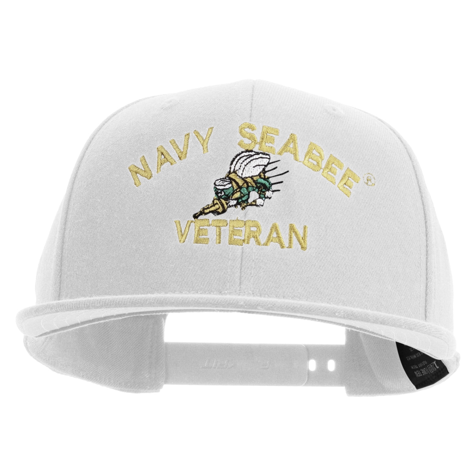 US Navy Seabee Veteran Embroidered Flexfit Snapback Style Cap - White ...