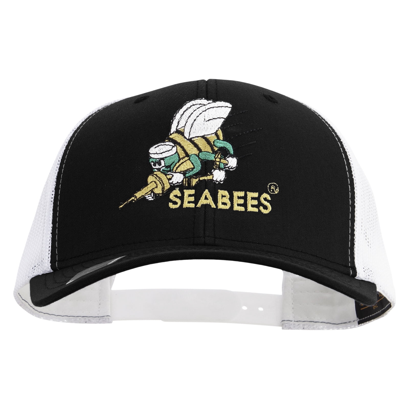 US Navy Seabees Embroidered Contrast Trucker Cap - Black White OSFM ...