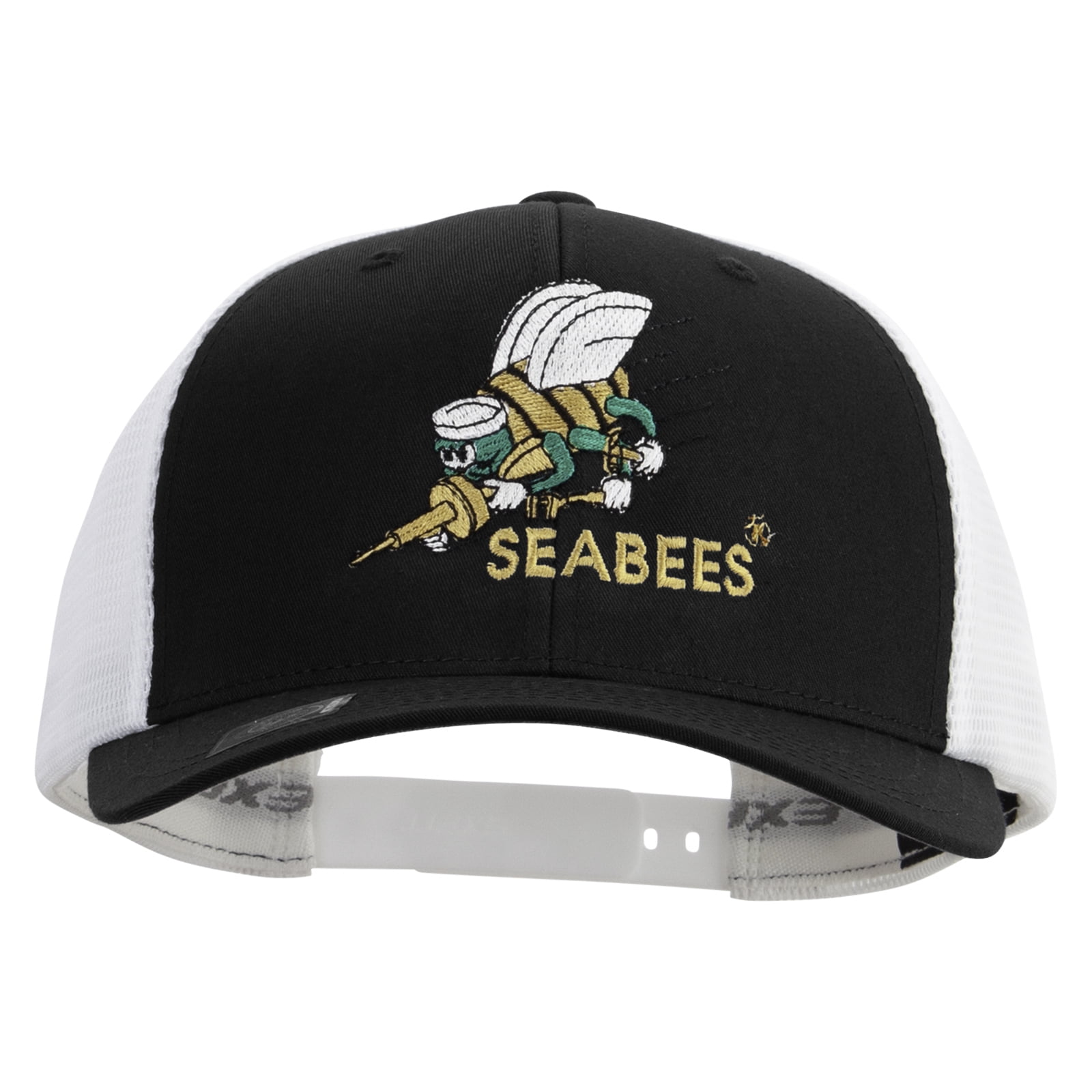 US Navy Seabees Embroidered Flexfit 2 Tone Mesh Cap - Black White OSFM ...