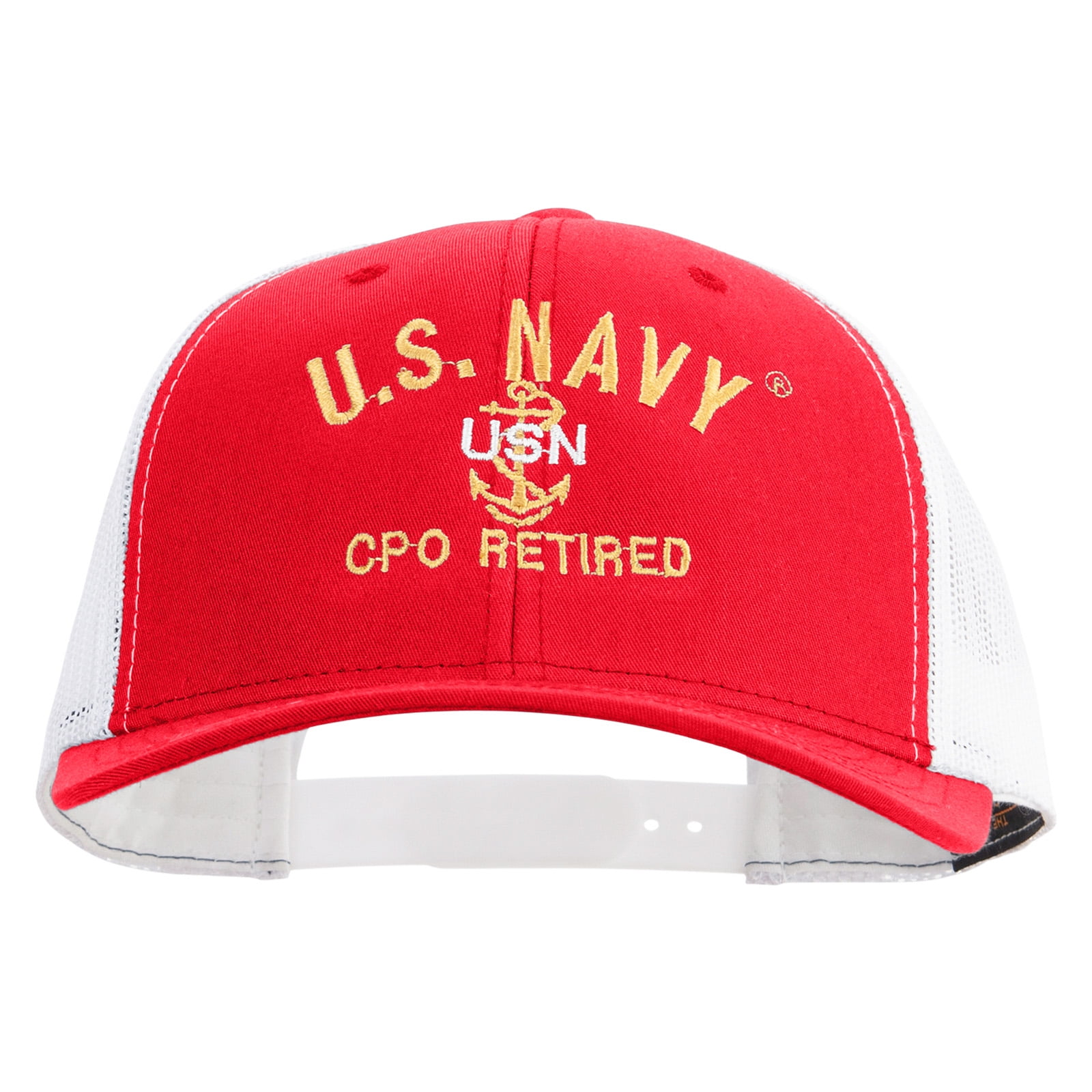 US Navy USN CPO Retired Embroidered Contrast Trucker Cap - Red White ...