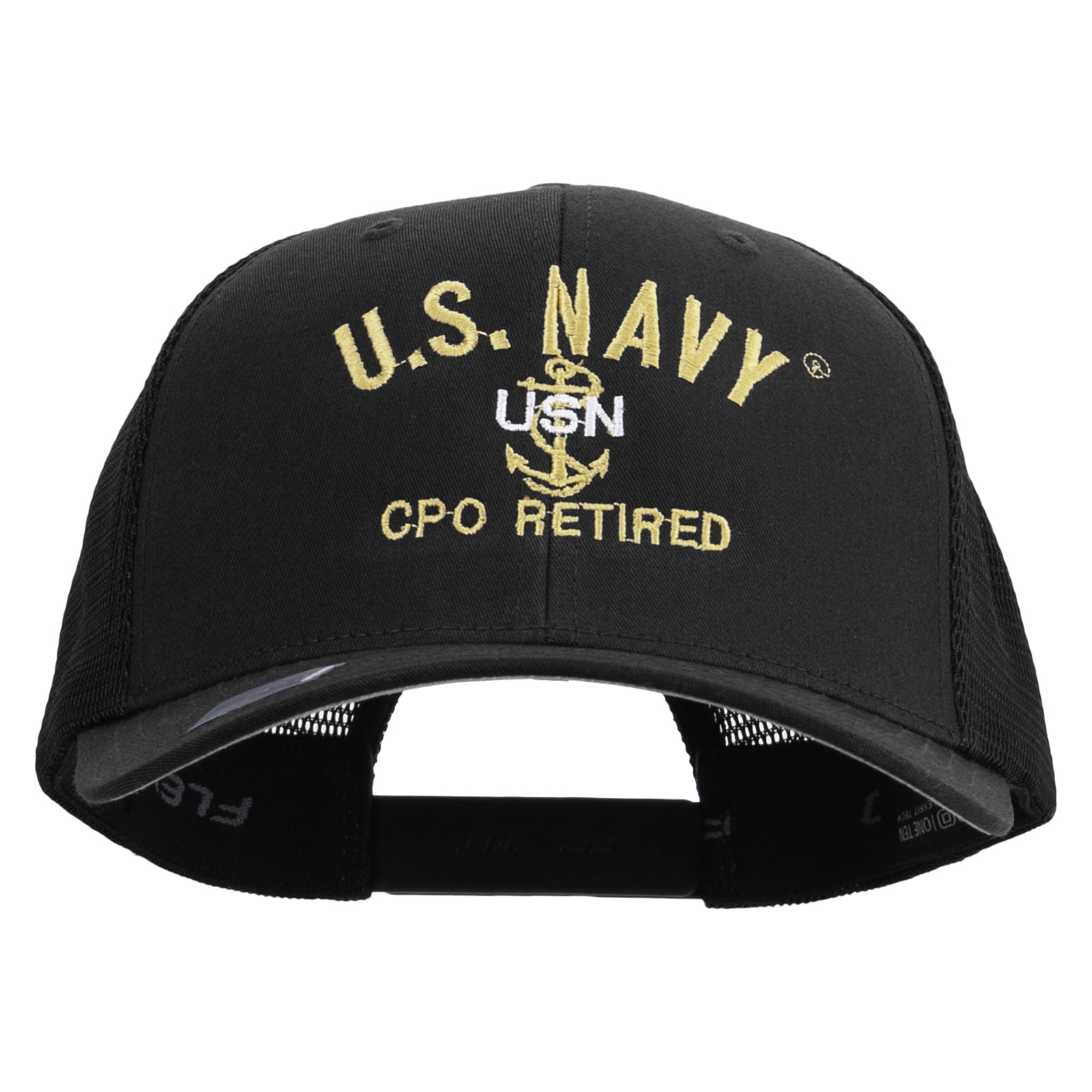 US Navy USN CPO Retired Embroidered Flexfit Mesh Trucker Cap - Black ...