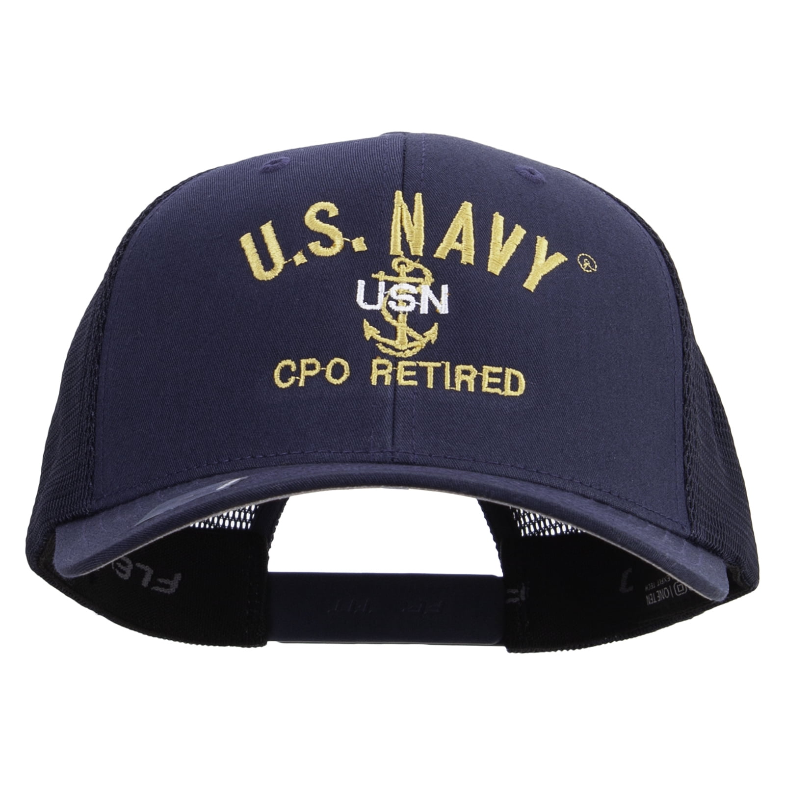 US Navy USN CPO Retired Embroidered Flexfit Mesh Trucker Cap - Navy ...