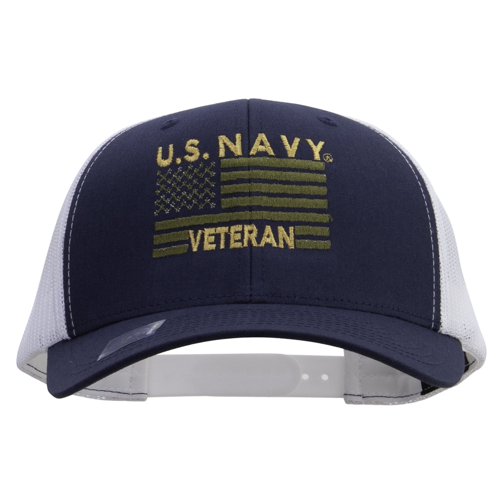 US Navy Veteran Flag Embroidered Contrast Trucker Cap - Navy White OSFM ...