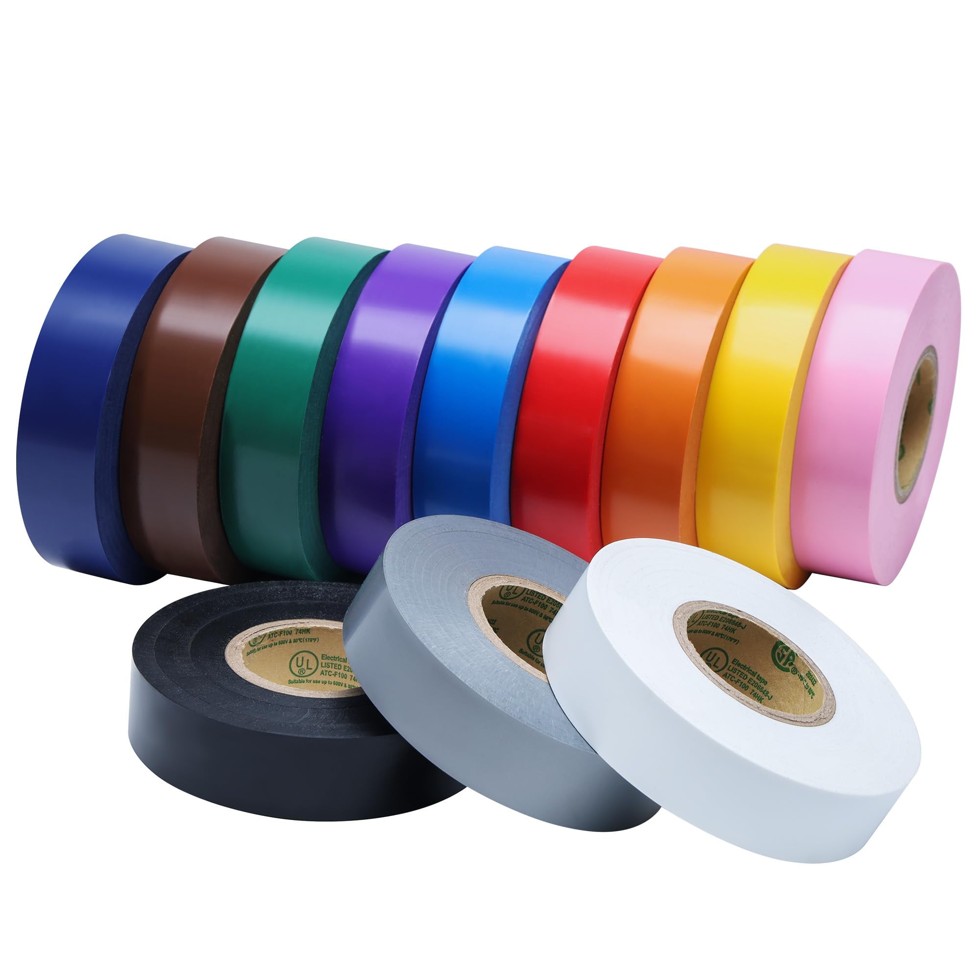 Lichamp 12 Pack Colored Electrical Tape Waterproof, 3/4 in x 66ft ...
