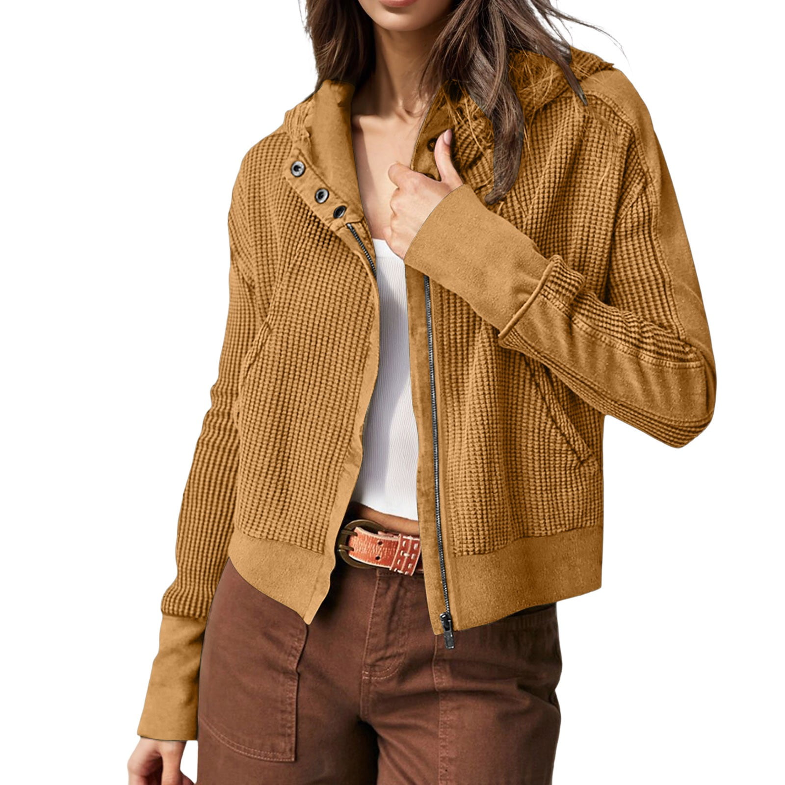 Lichda Women's Long Coffee Jacket Women's Trench Coats Zipper loose ...