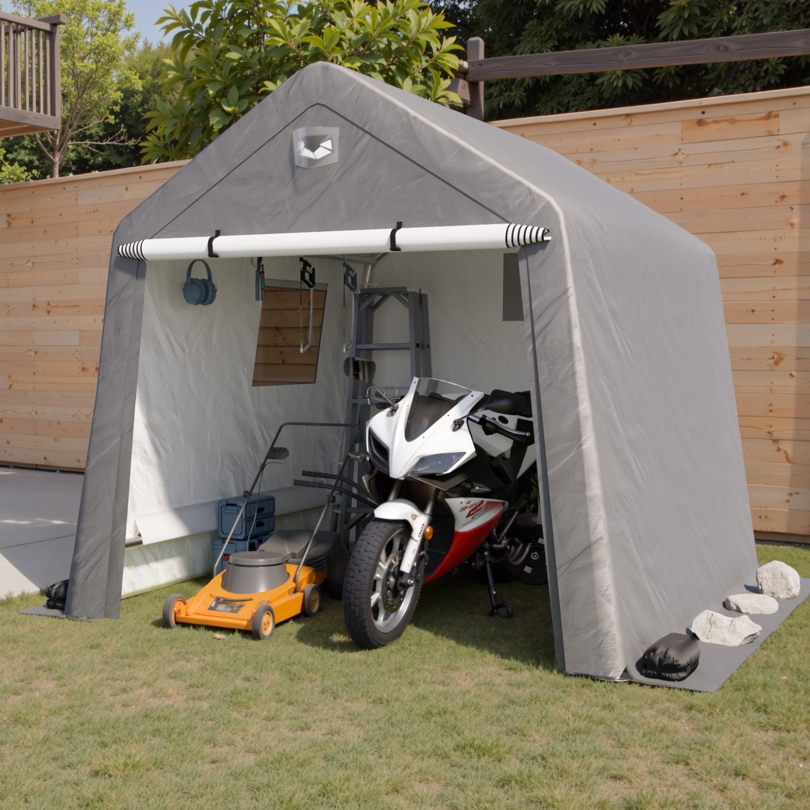 Licheers 8x8FT Carport Shelter with Roll-Up Mesh Windows, Portable ...