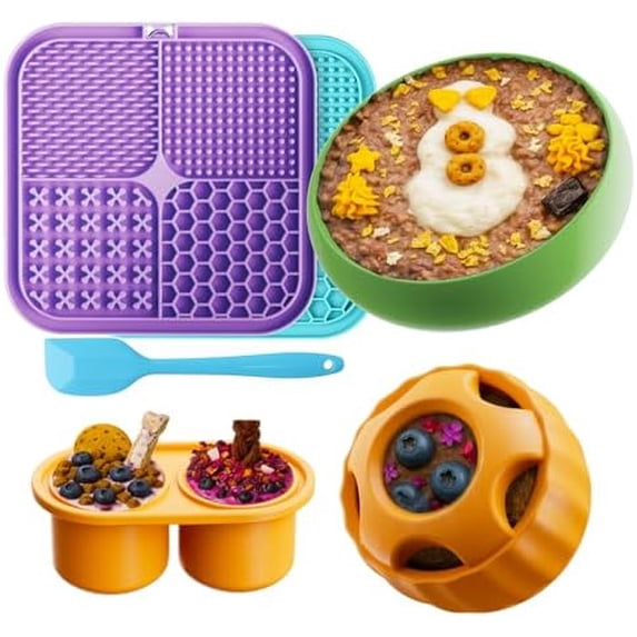 Lick Mat, Ball & Bowl with Peanut Butter, Frozen Treat Puzzle Dispenser ...