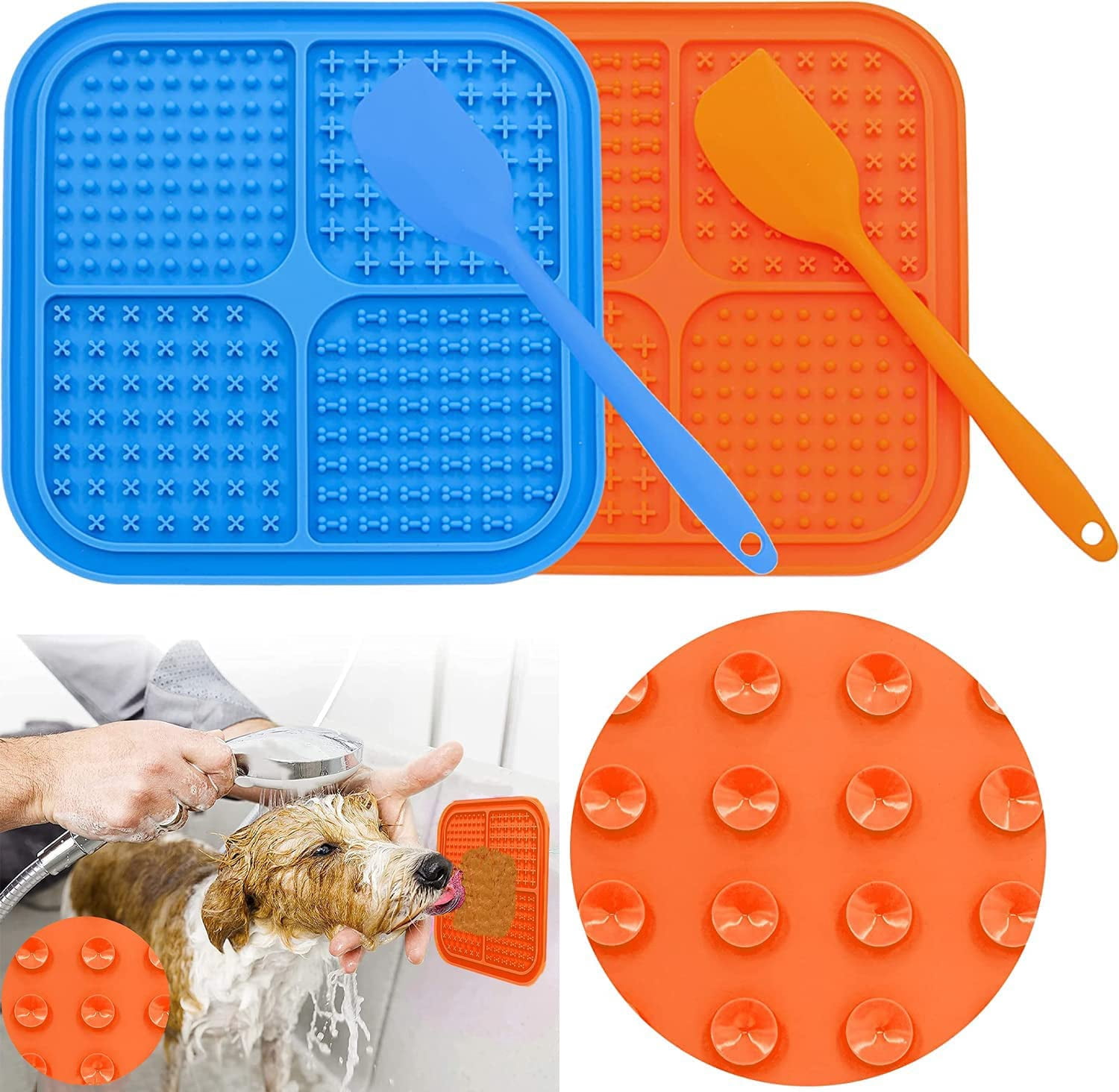 Lick Mats for Dogs，2Pcs Pet Lick Pads + 2 Silicone Spatula, Dog Slow ...