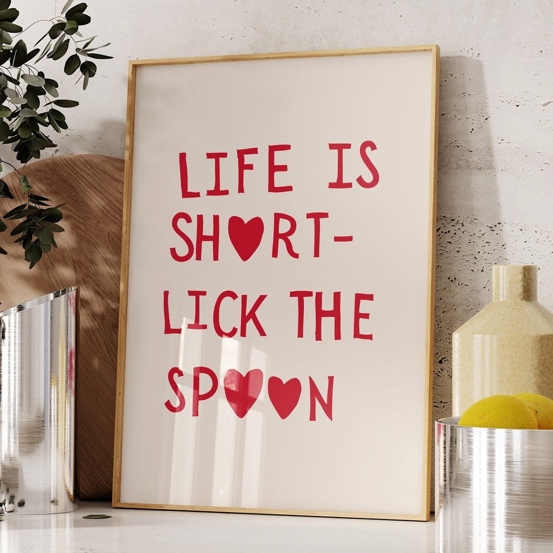 Lick The Spoon Print Cute Cooking Art Aesthetic Kitchen Poster Heart ...