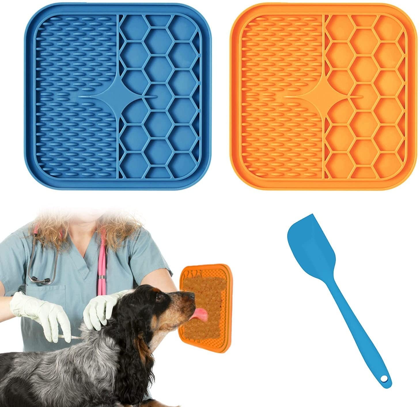 Licking Mat for Dogs & Cats 2 Pack with Suction Cups, Dog Peanut Butter Lick Pads for Boredom ...