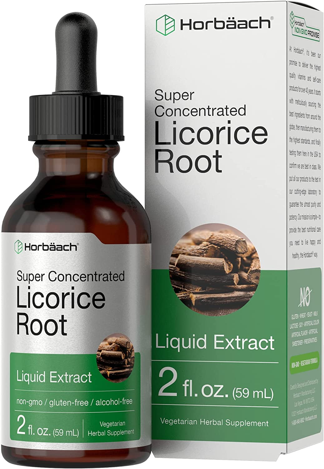 Horbaach Licorice Root Tincture Supplement, 2 oz, Vegetarian, Alcohol ...