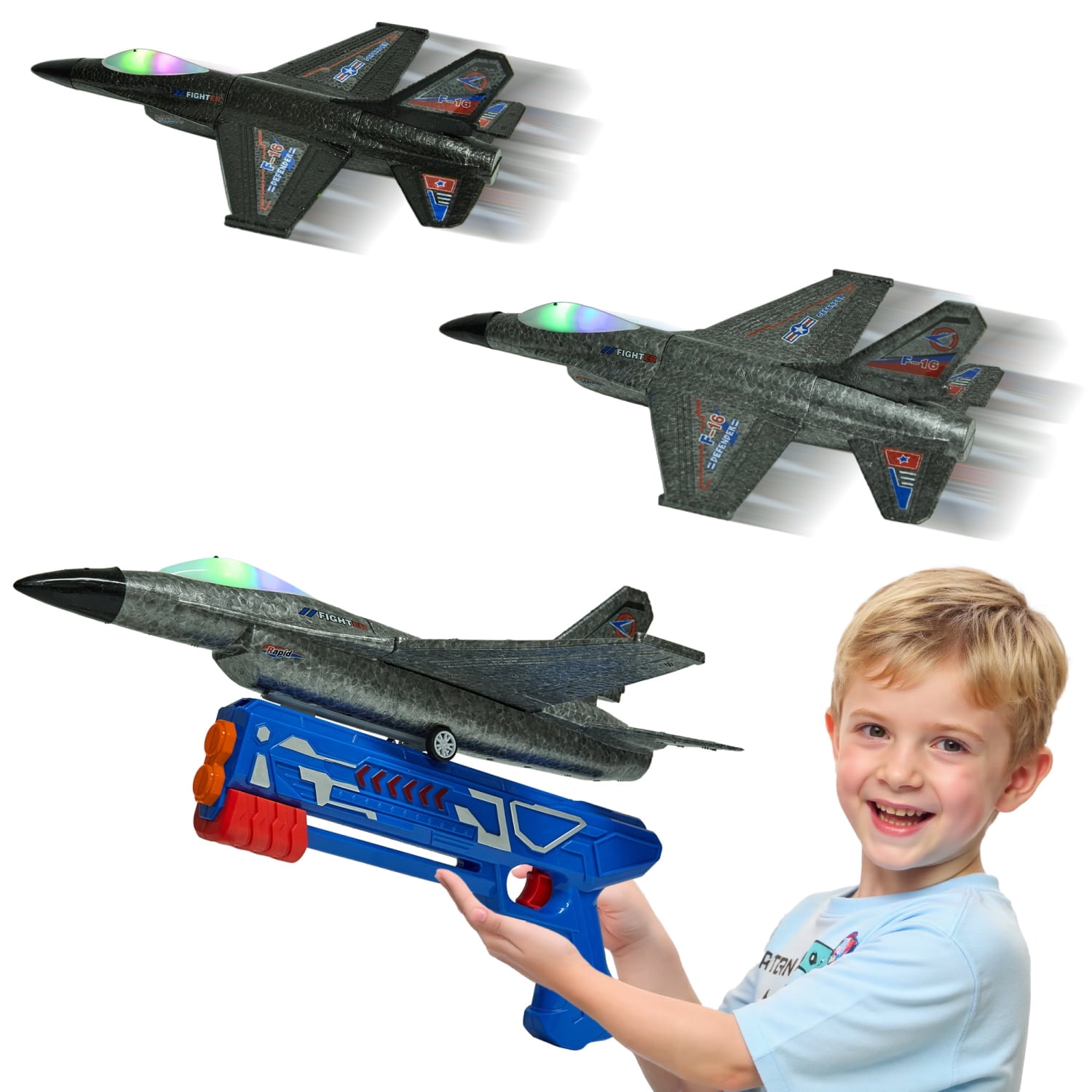 Lictin 2 Pack Airplane Launcher Toys, 12.6" Foam Glider Led Plane ...