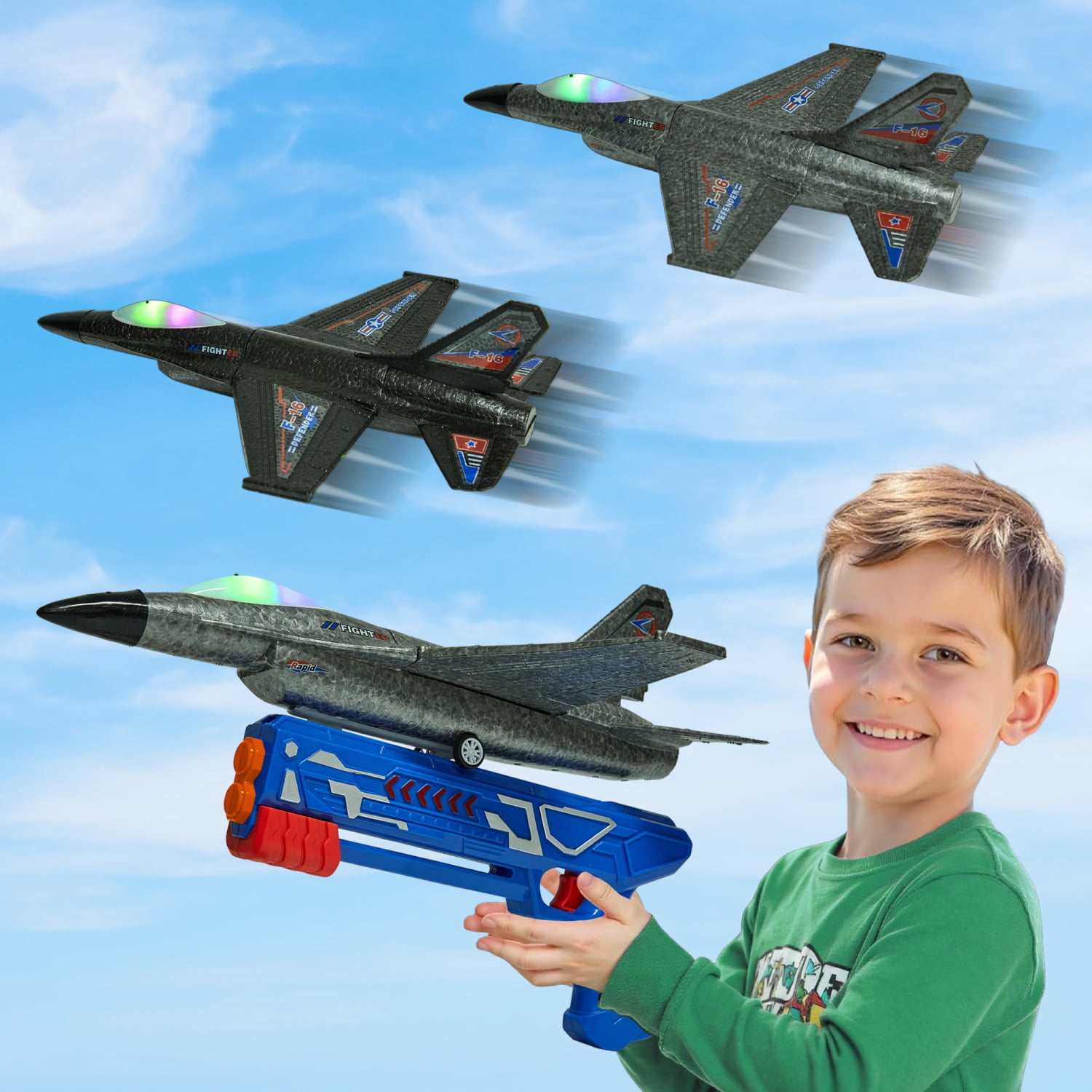 Lictin 2 Pack Airplane Launcher Toys, 12.6" Foam Glider Led Plane ...
