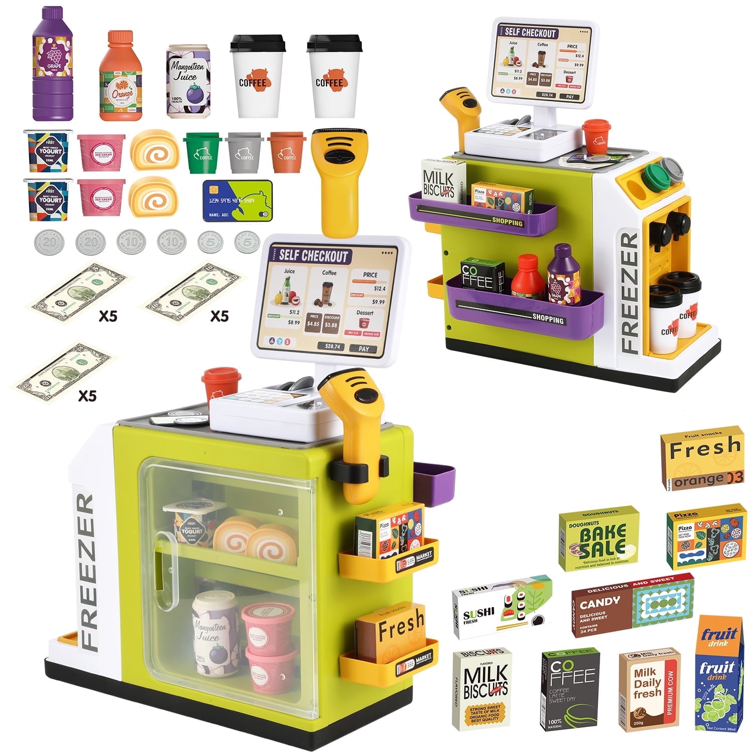 Lictin Cash Register Playset for Kids, 47 PCS Pretend Play Store ...