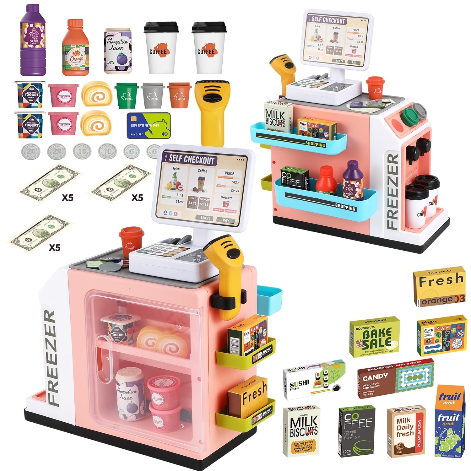 Lictin Cash Register Toy for Kids, 47 PCS Pretend Play Store Cashier ...
