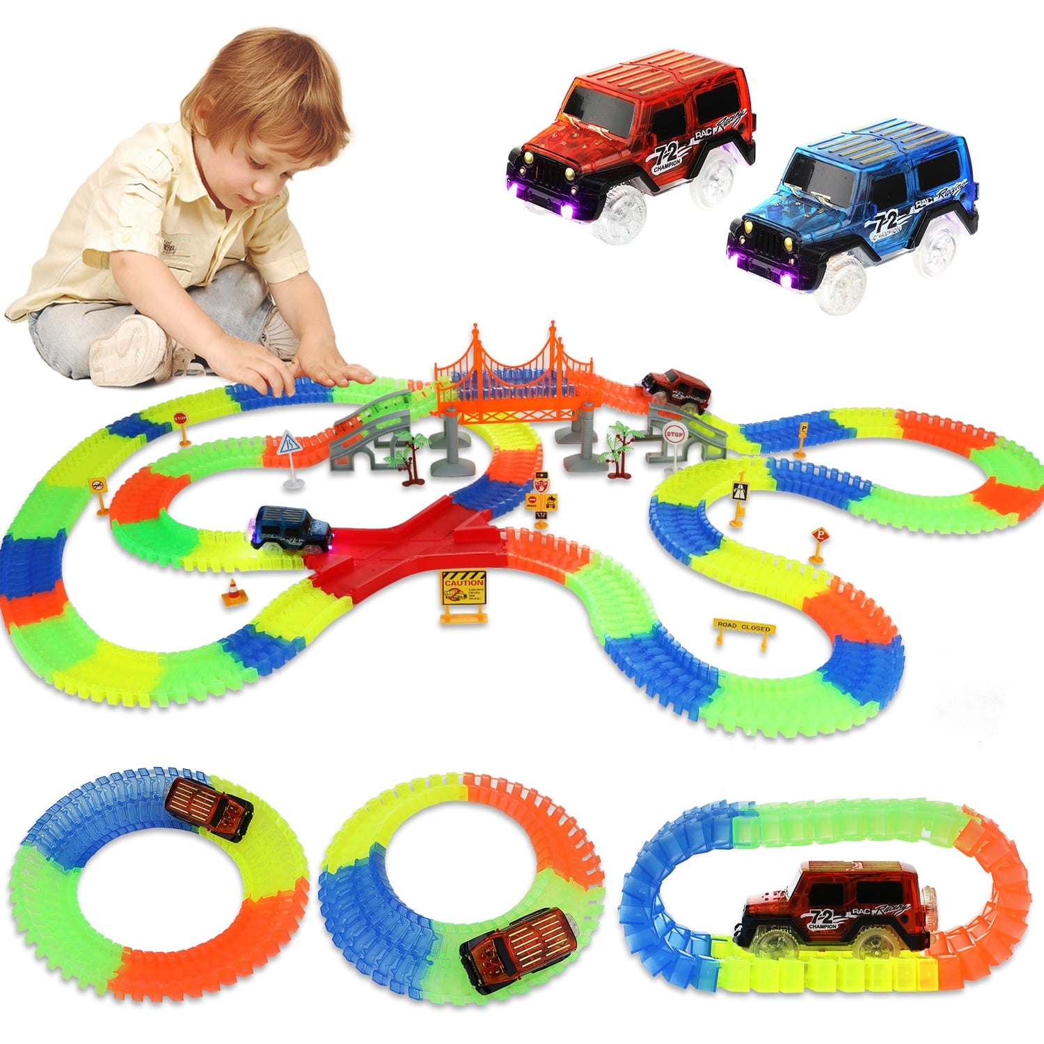 Lictin Glow Race Car Tracks Toys for Kids, 402Pcs LED Light Race Track ...