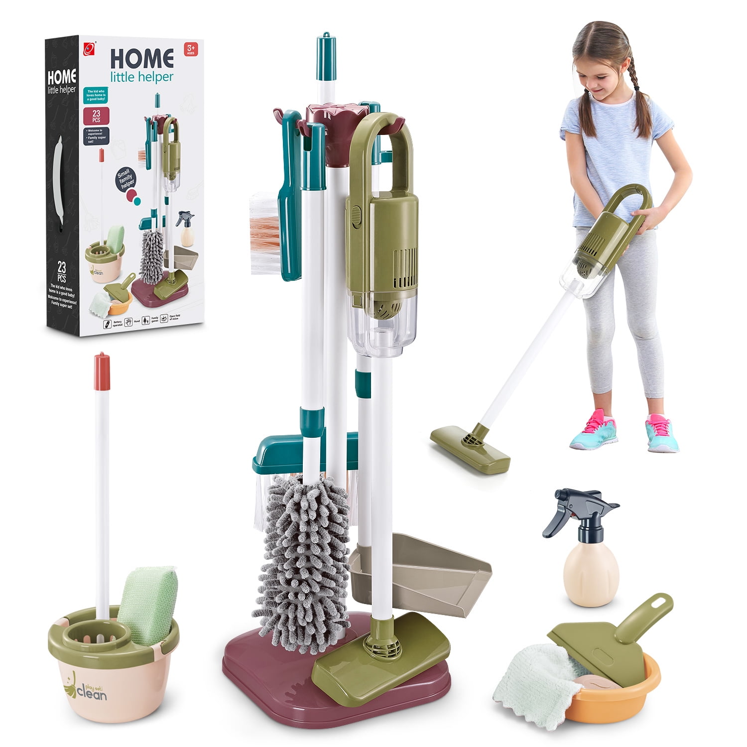 Kids Cleaning Set, Lictin 23PCS Pretend Play Cleaning Tools Set Vacuum ...