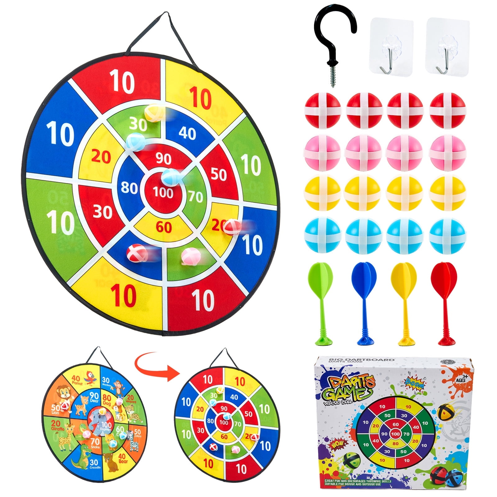 Lictin Dart Board for Kids, 26" Large Double-Sided Dartboard with 16 ...