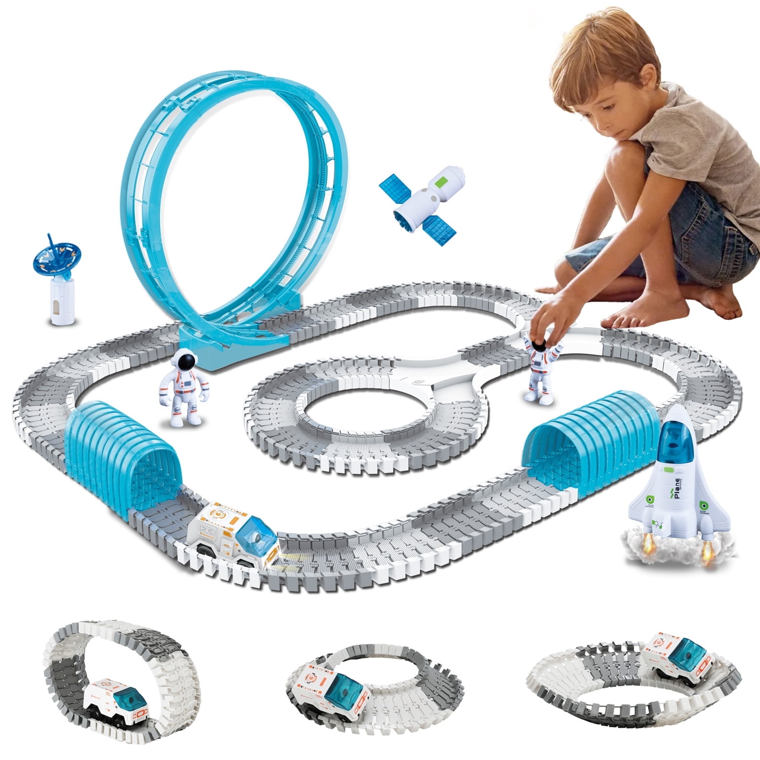 Lictin Race Car Tracks for Kids, 233PCS Space Theme Flexible Racetrack ...