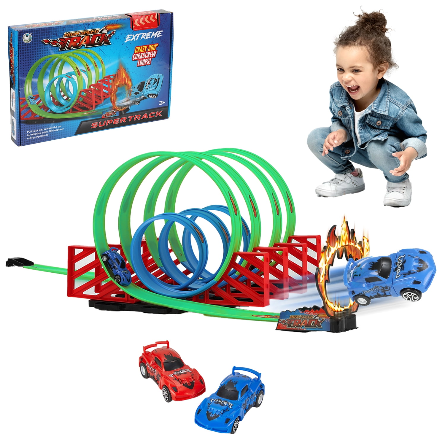 Lictin Race Track Set for Kids, Builder Loop Kit Criss Cross Track Set ...