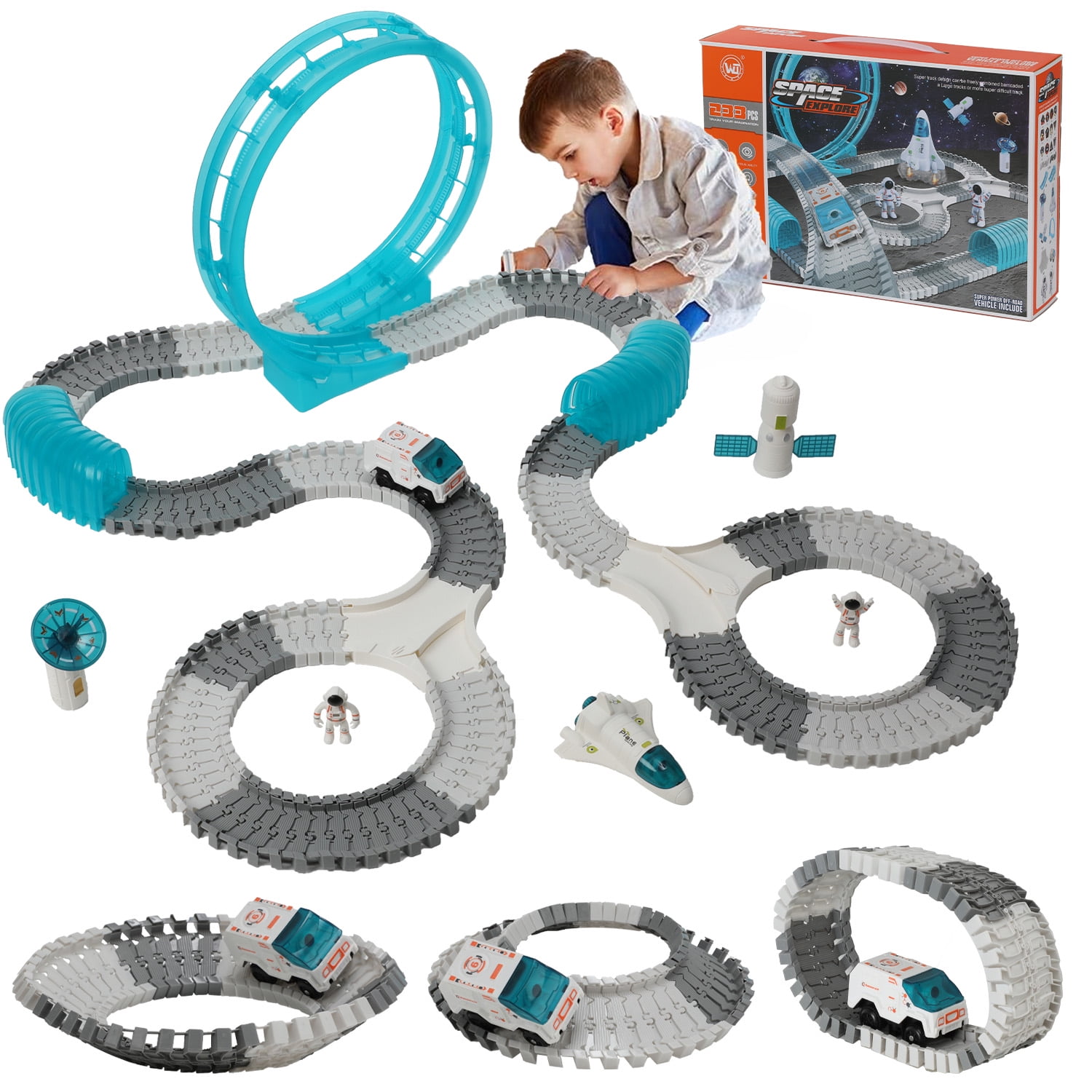 Lictin Race Car Tracks for Kids, 233PCS Space Theme Flexible Racetrack ...