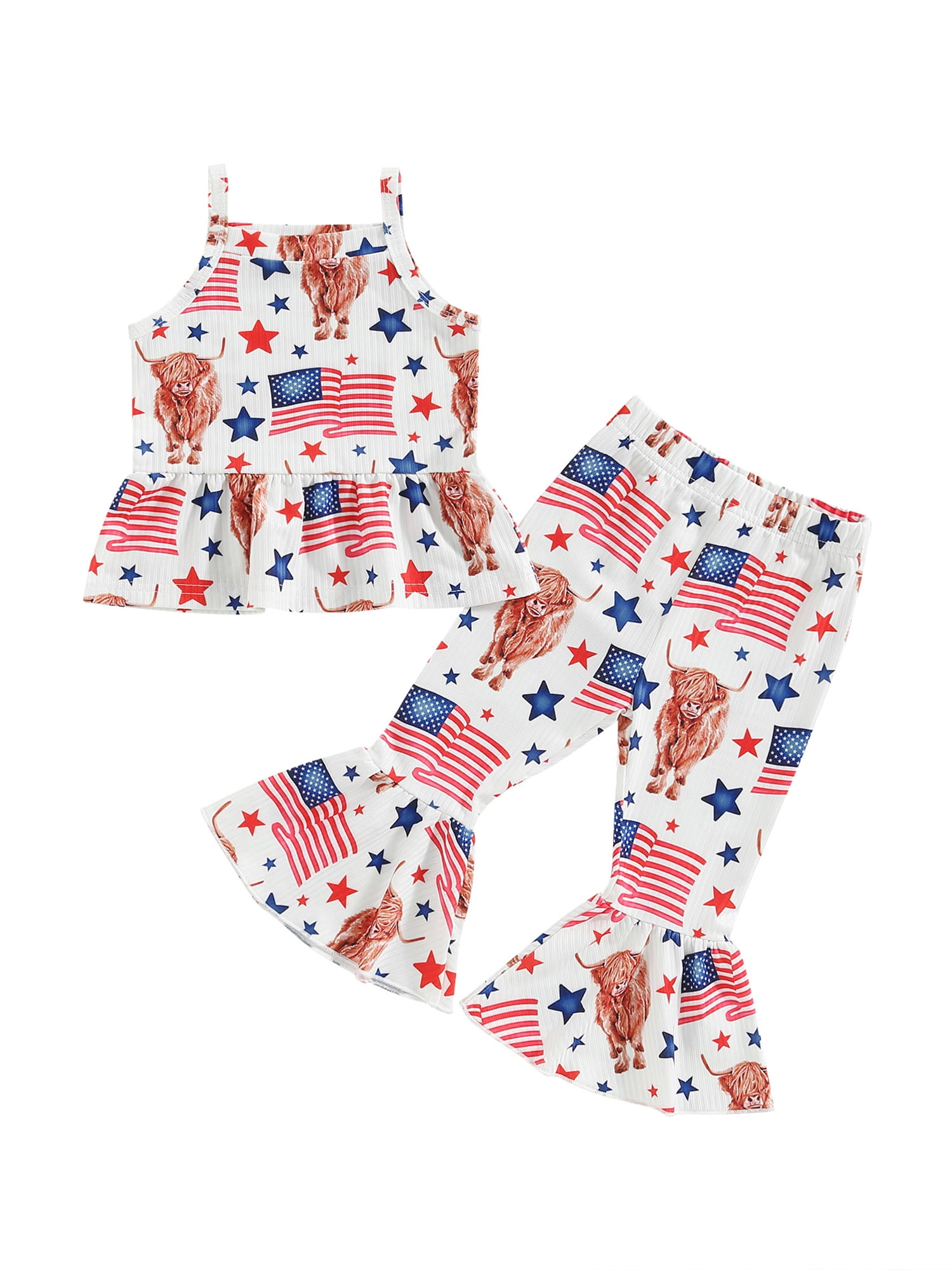 Licupiee 4th Of July Toddler Baby Girl Clothes Sleeveless Halter Crop Top American Flag Bell ...