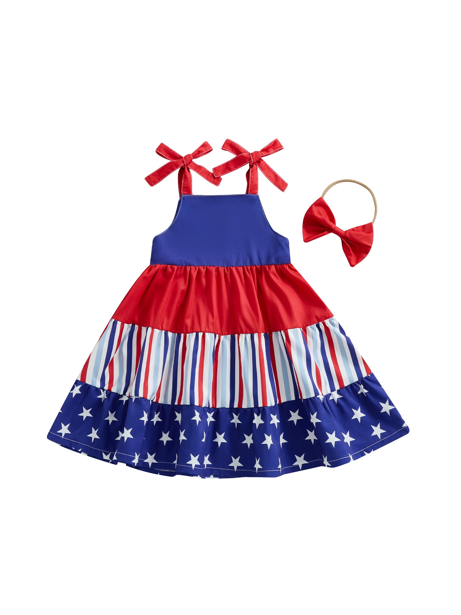 Licupiee 4th of July Toddler Little Girl Outfit Fourth of July Red White and Blue Dress American ...
