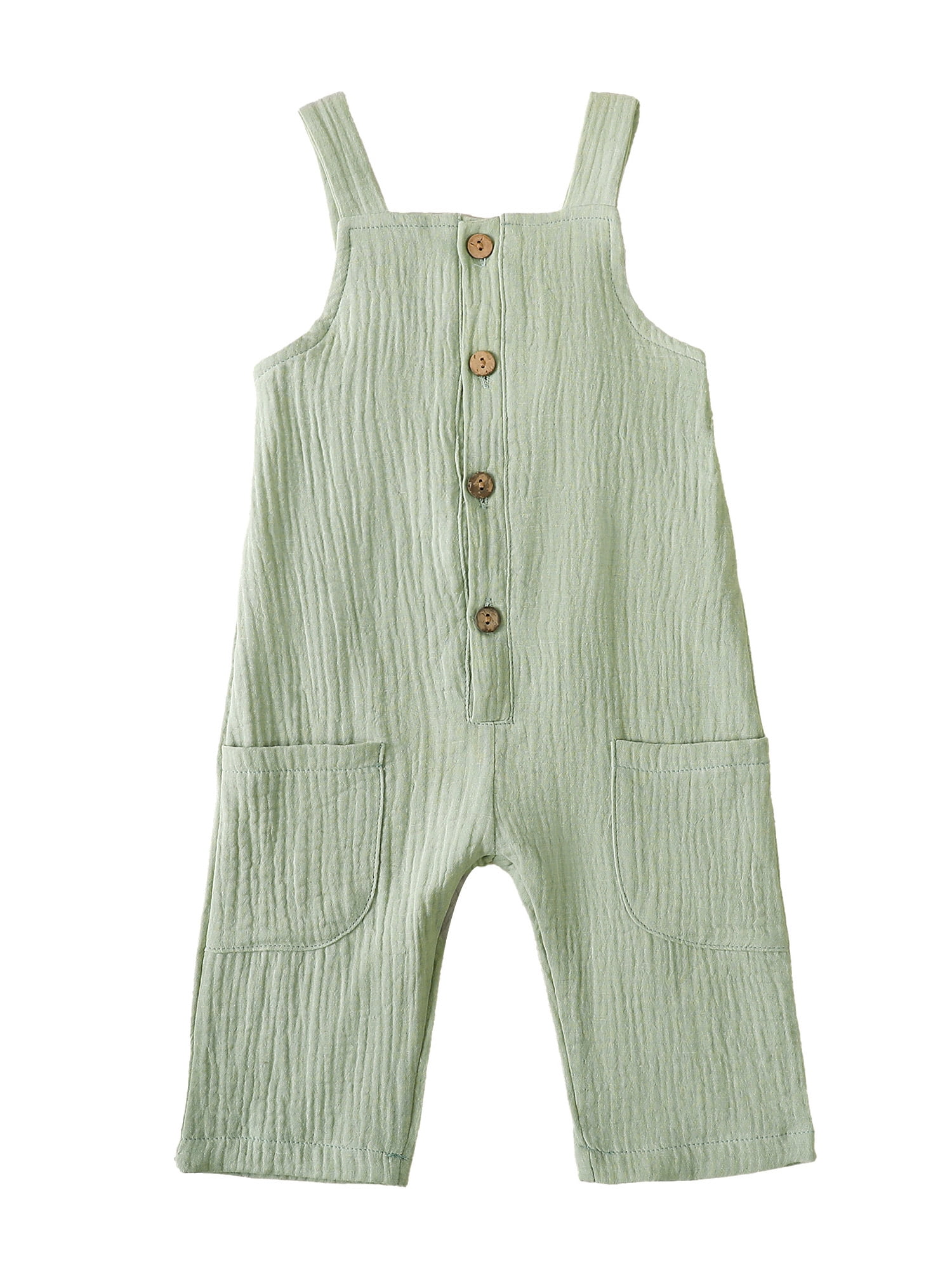 Licupiee Baby Boy Girl Overalls Gauze Sleeveless Romper Button Down Jumpsuits with Pockets ...