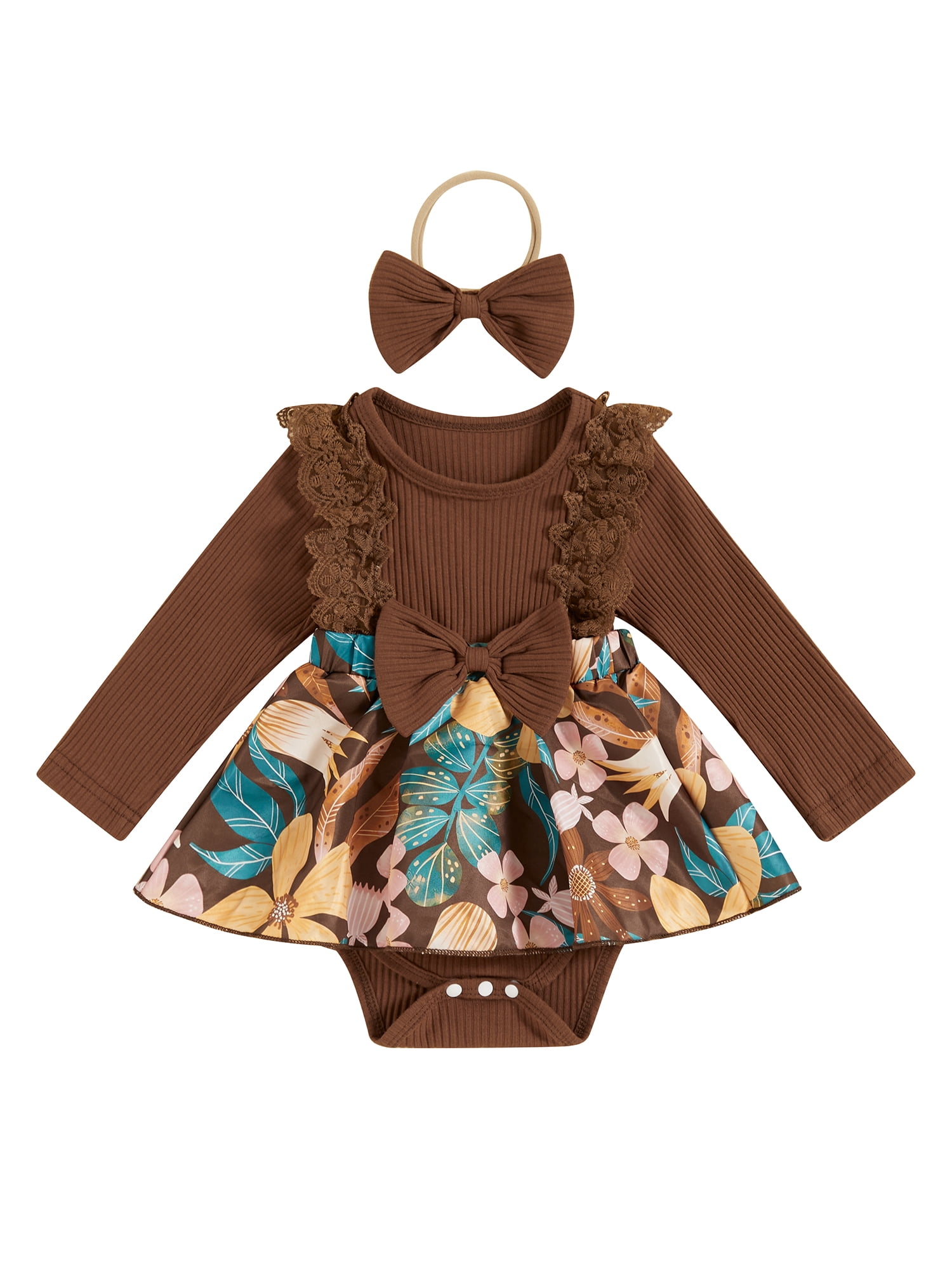 Licupiee Baby Girl Fall Romper Dress Long Sleeve Floral Print Jumpsuit Headband - Walmart.com