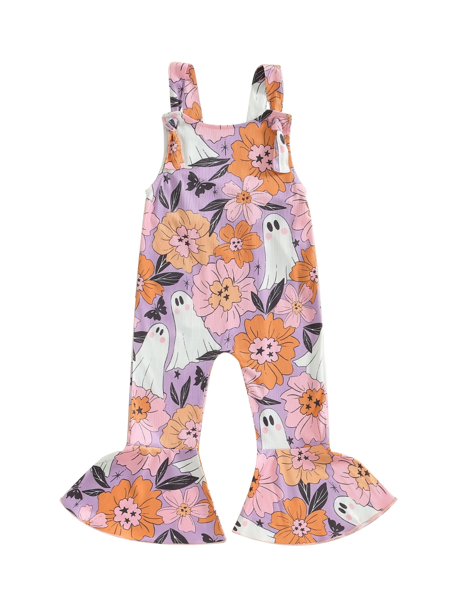 Licupiee Baby Girl Flare Jumpsuit Halloween Pumpkin Romper Ghost Print Suspender Overalls Bell ...