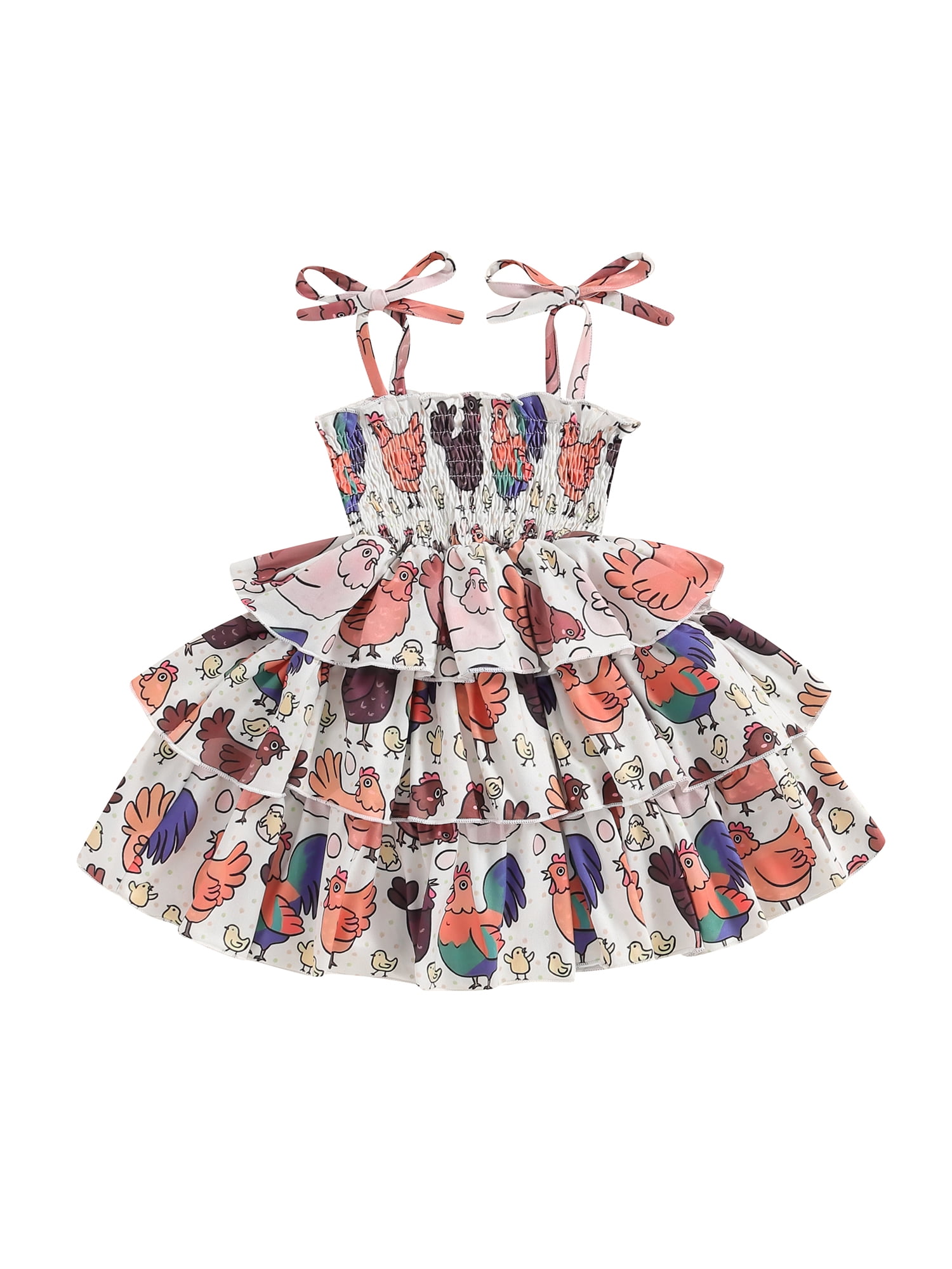 Licupiee Baby Girl Summer Dress Sleeveless Tie Strap Square Neck Farm ...
