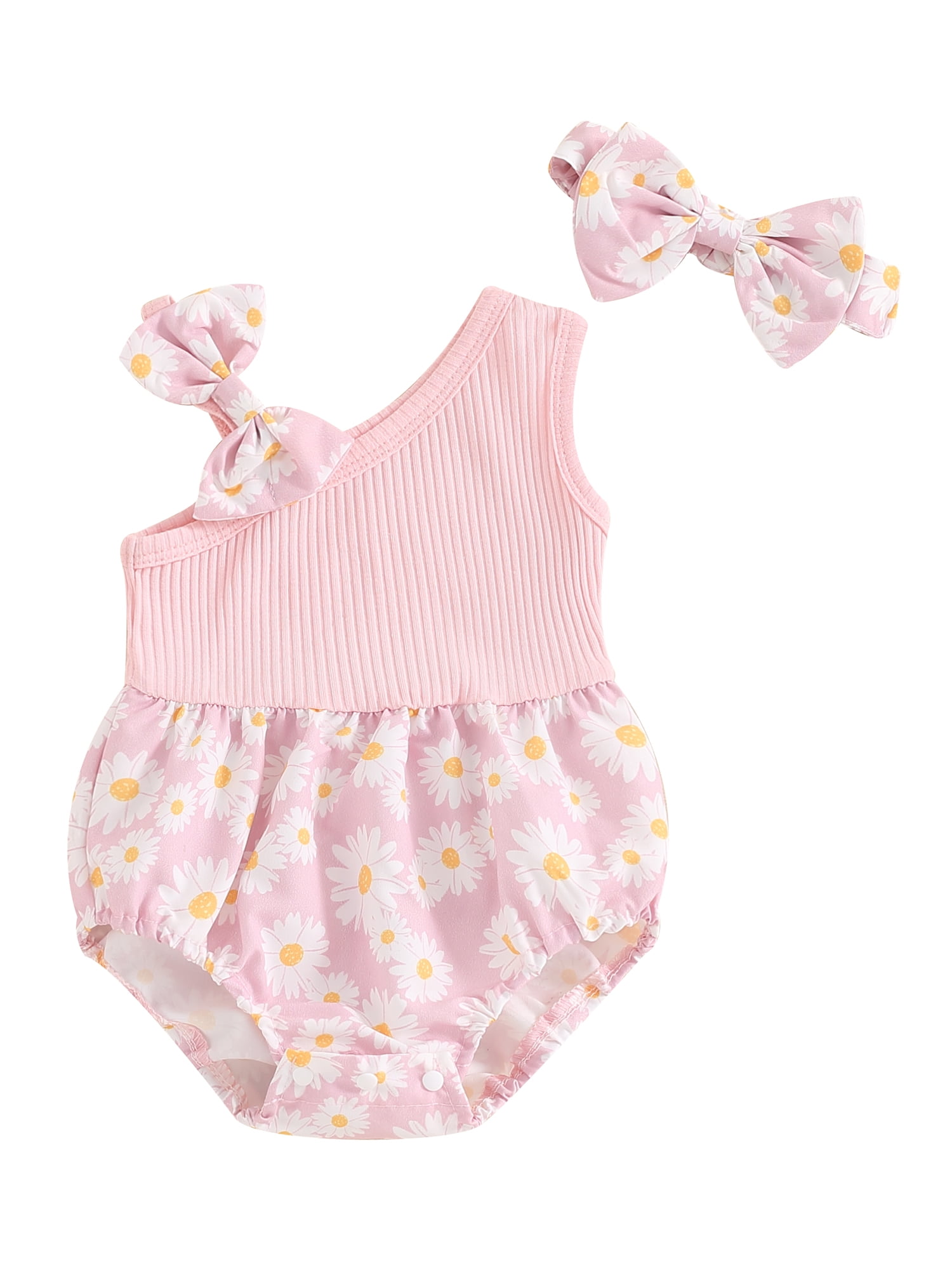 Licupiee Baby Girl Summer Romper Daisy Jumpsuit Floral Sleeveless One Piece Newborn Infant Girl ...