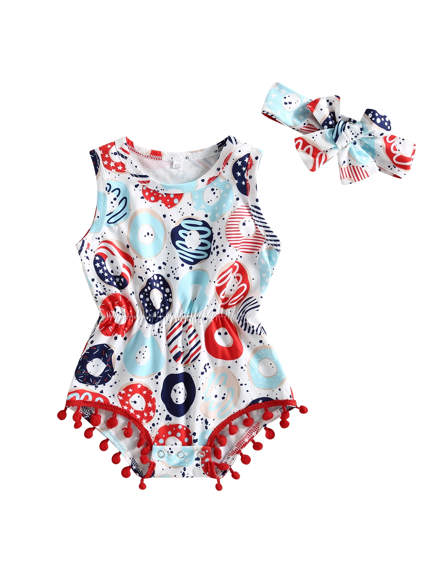 Licupiee Baby Girl Western Clothes Sleeveless Cow Print Onesie Romper Tassel Bodysuit Jumpsuit ...