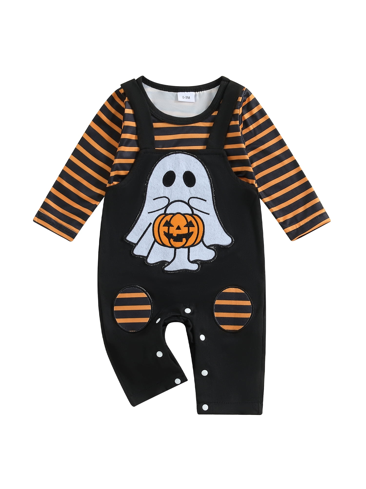 Licupiee Baby Halloween Romper Stripes Ghost Print Fall Overall ...