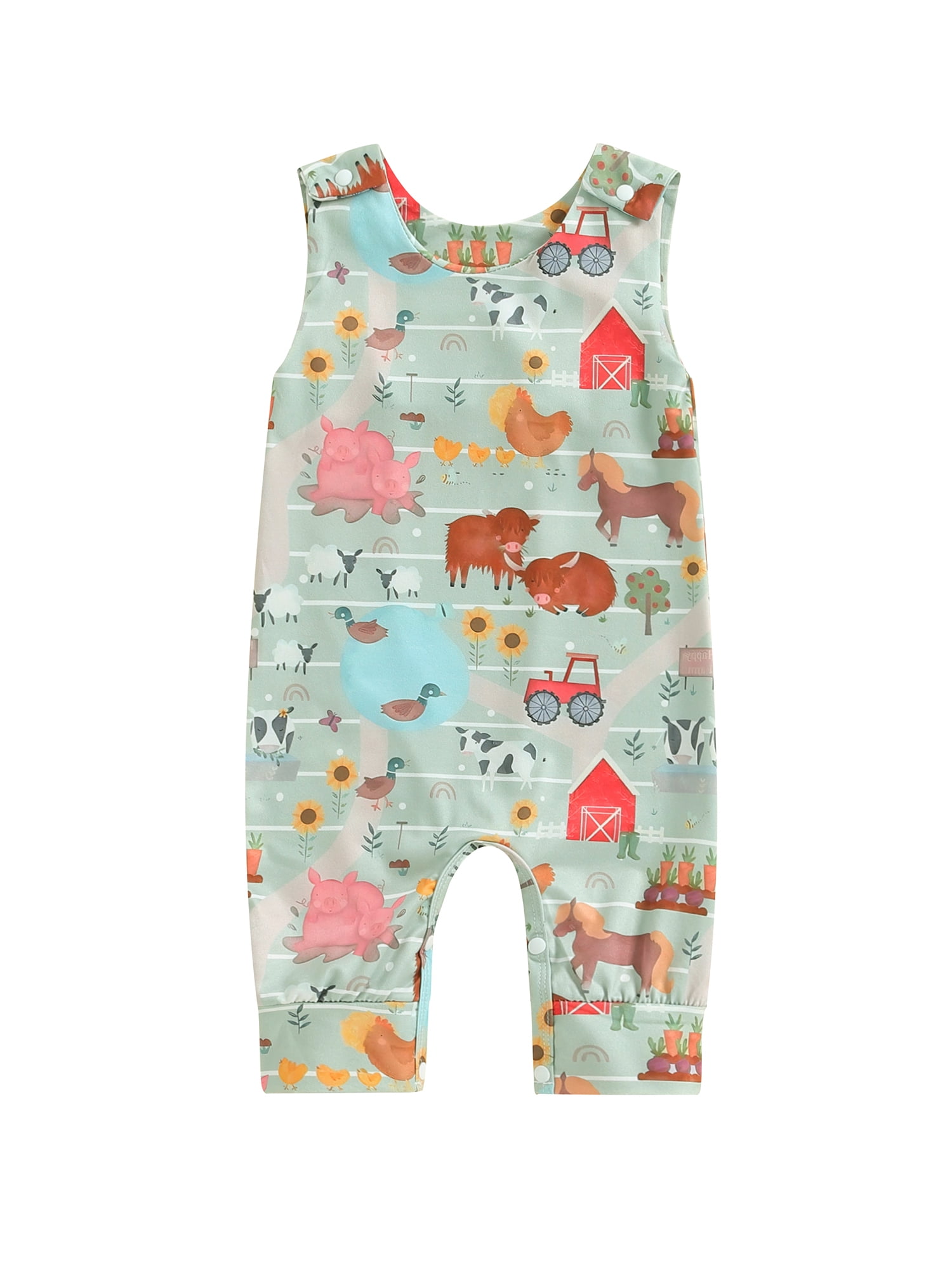 Licupiee Infant Baby Boy Girl Romper Western Clothes Animal Print Sleeveless Jumpsuit Bodysuit ...