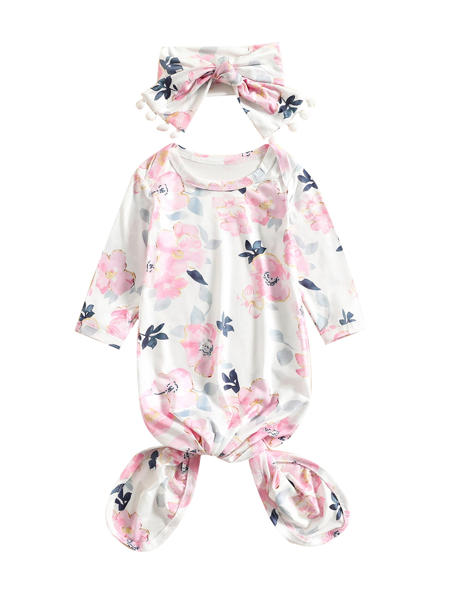 Licupiee Infant Newborn Baby Girls Cow/Floral Sleep Gown Headband Sleepwear Romper Sleeping Bags ...