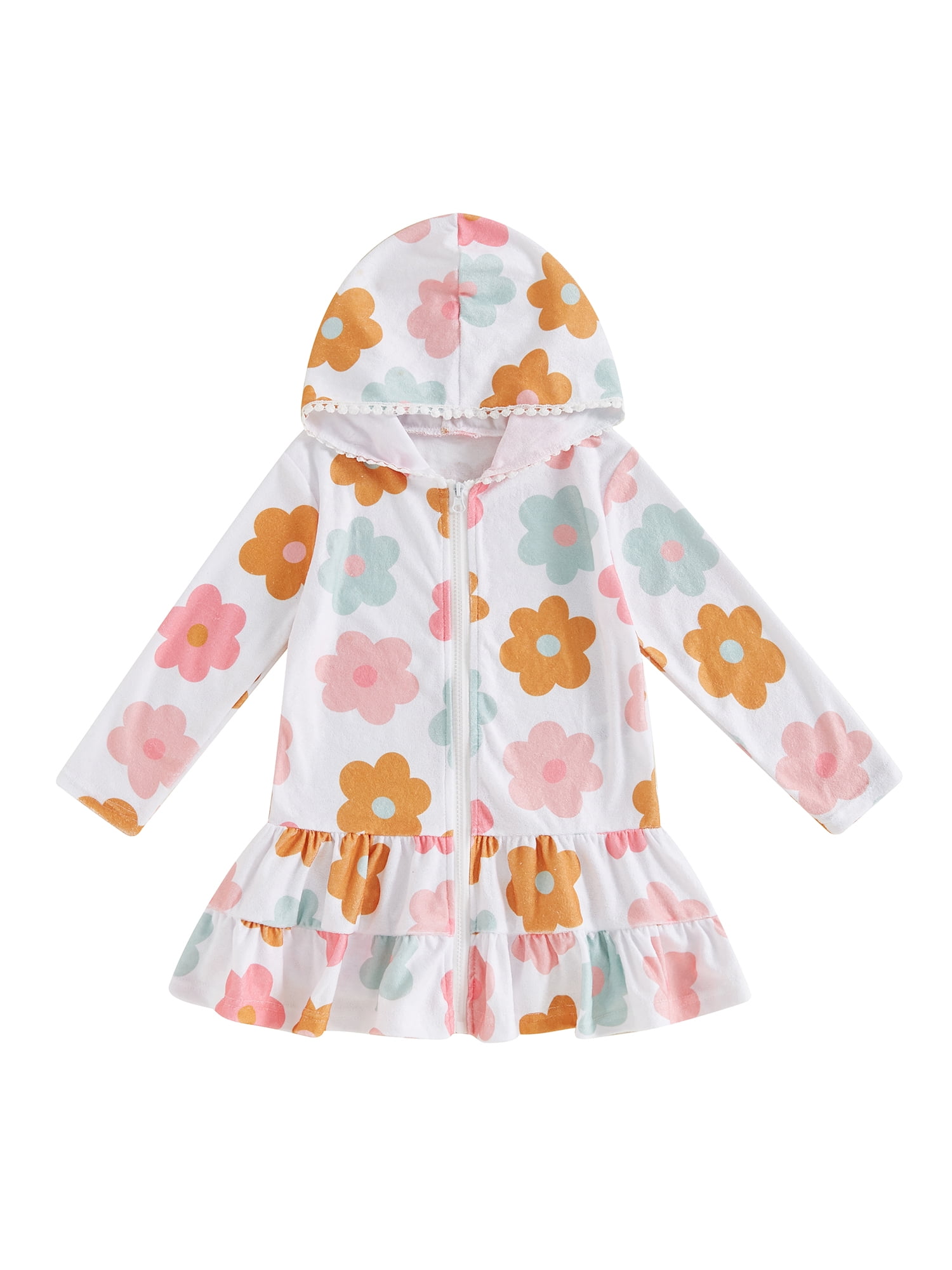 Licupiee Kids Girl Swim Cover Up Swimsuit Zipper Floral Beach Pool ...