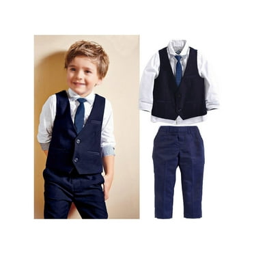 4Pcs Toddler Kids Boy Formal Suit Tops Waistcoat Pants Tie Gentleman ...