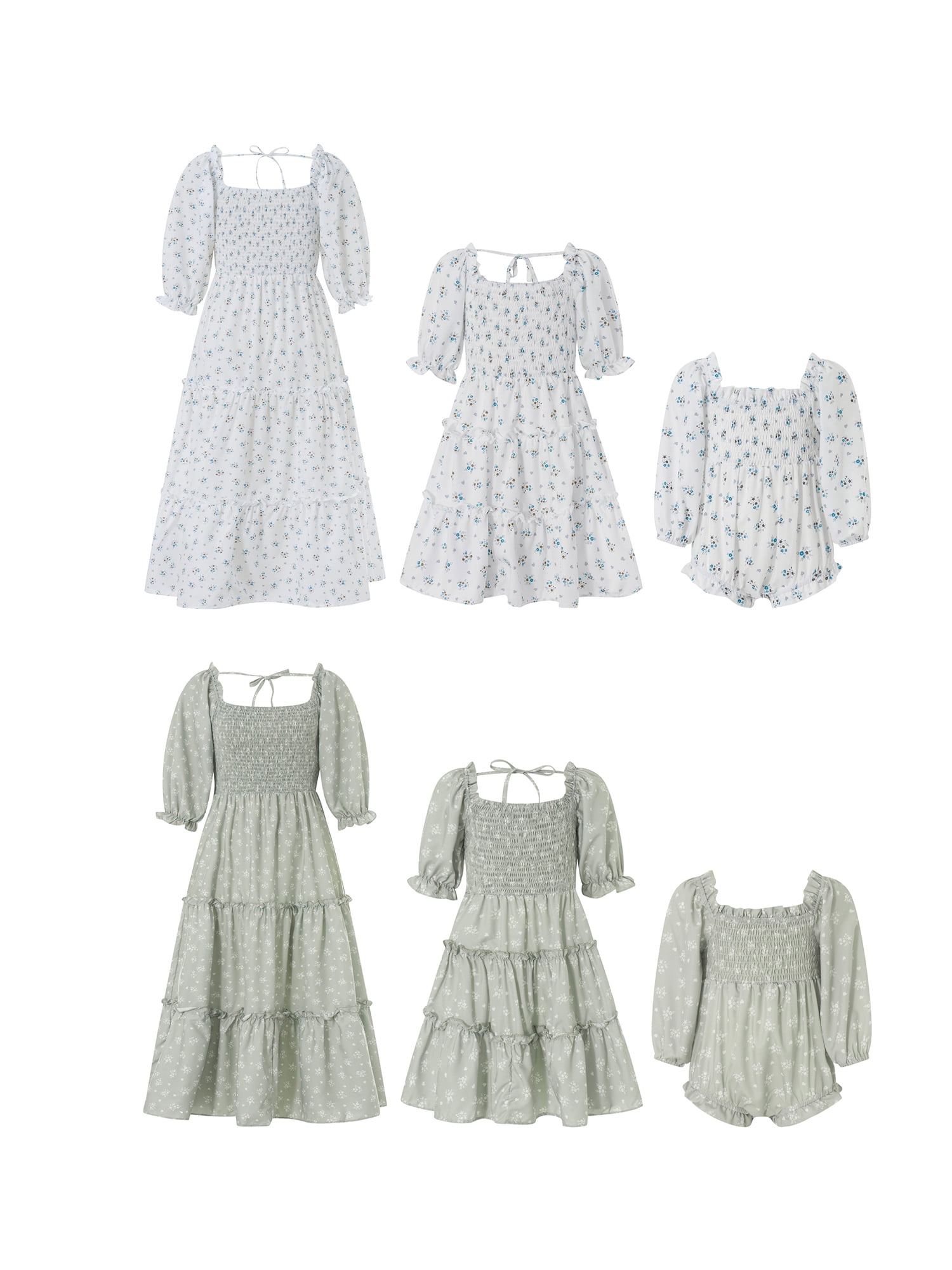 Licupiee Mommy and Me Dresses Puffy Sleeve Summer Boho Ruffle Maxi ...