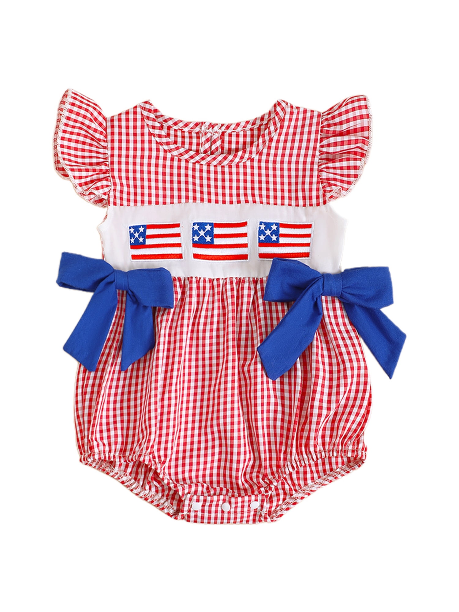 Licupiee My First 4th of July Baby Girl Outfit Infant Plaid Bubble Romper Shamrock Embroidery ...