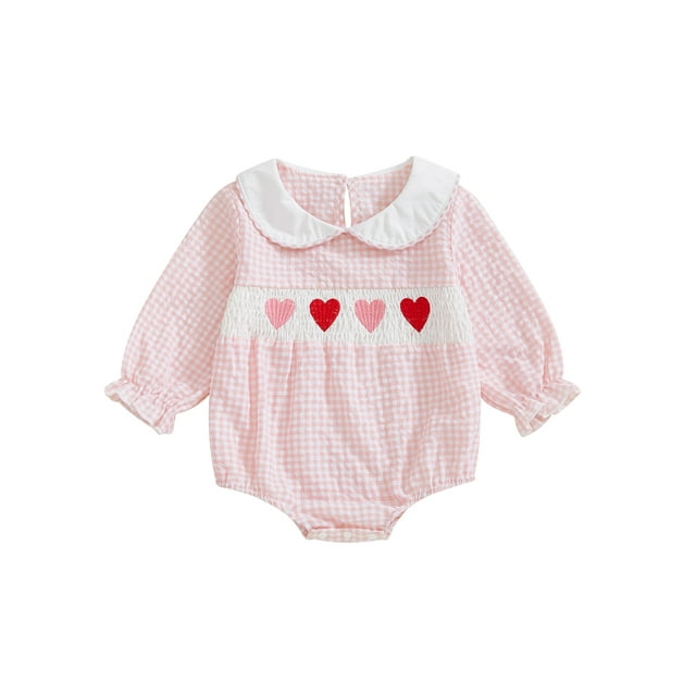 Licupiee My First Valentines Day Baby Girl Outfits Newborn Smocked Bubble Romper Plaid Heart ...