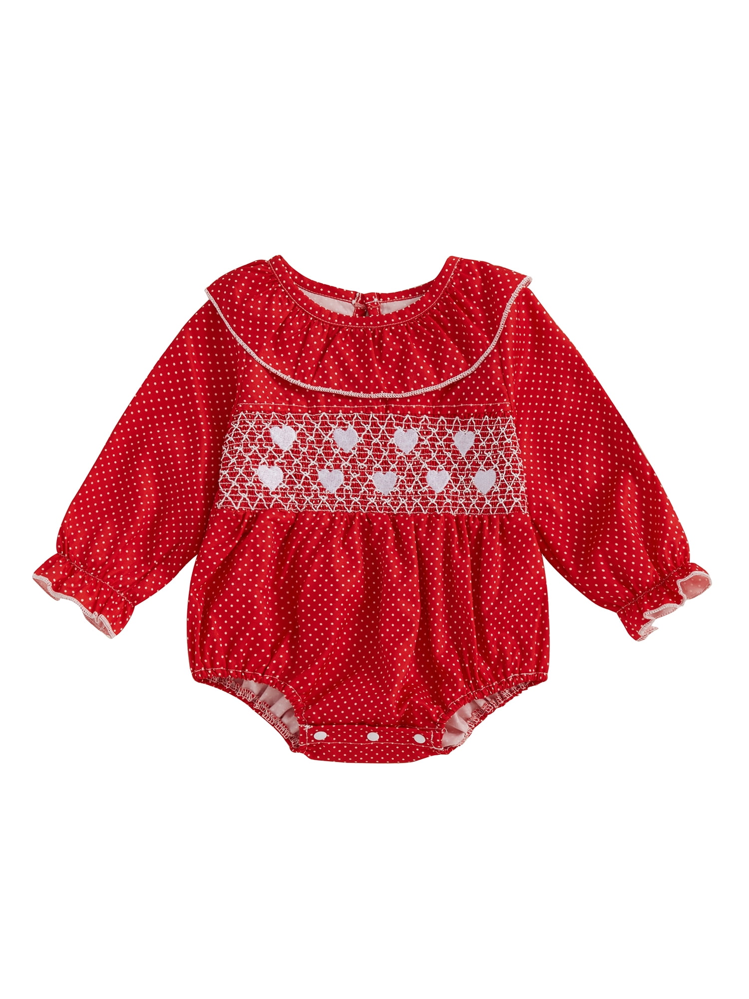 Licupiee My First Valentines Day Baby Girl Outfits Newborn Smocked Bubble Romper Ruffle Collar ...