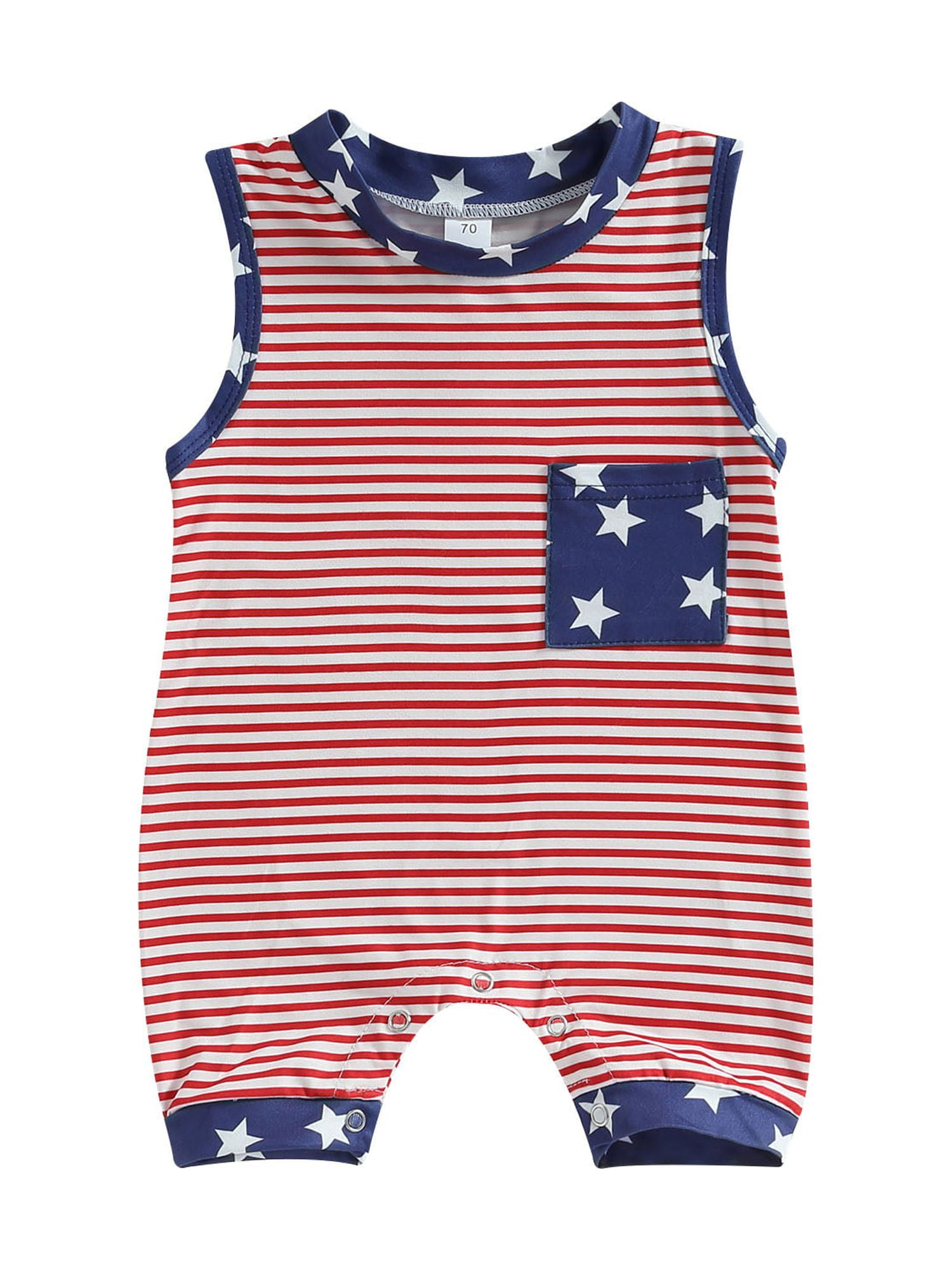 Licupiee Newborn Baby Boy Girl 4th of July Outfit American Flag Romper Sleeveess Jumpsuit ...