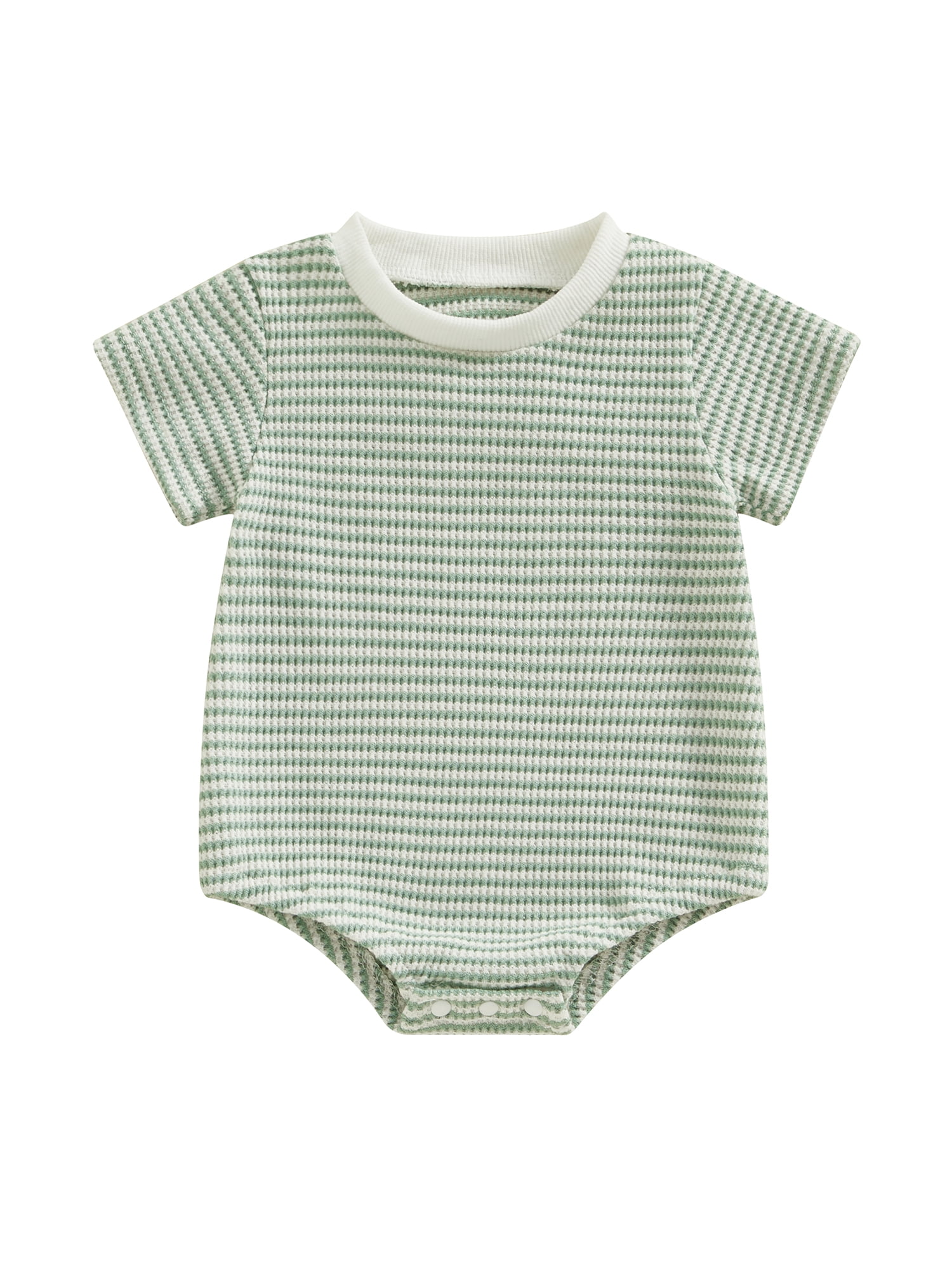 Licupiee Newborn Baby Boy Girl Waffle Romper Short Sleeve Solid Striped Crewneck Bubble ...