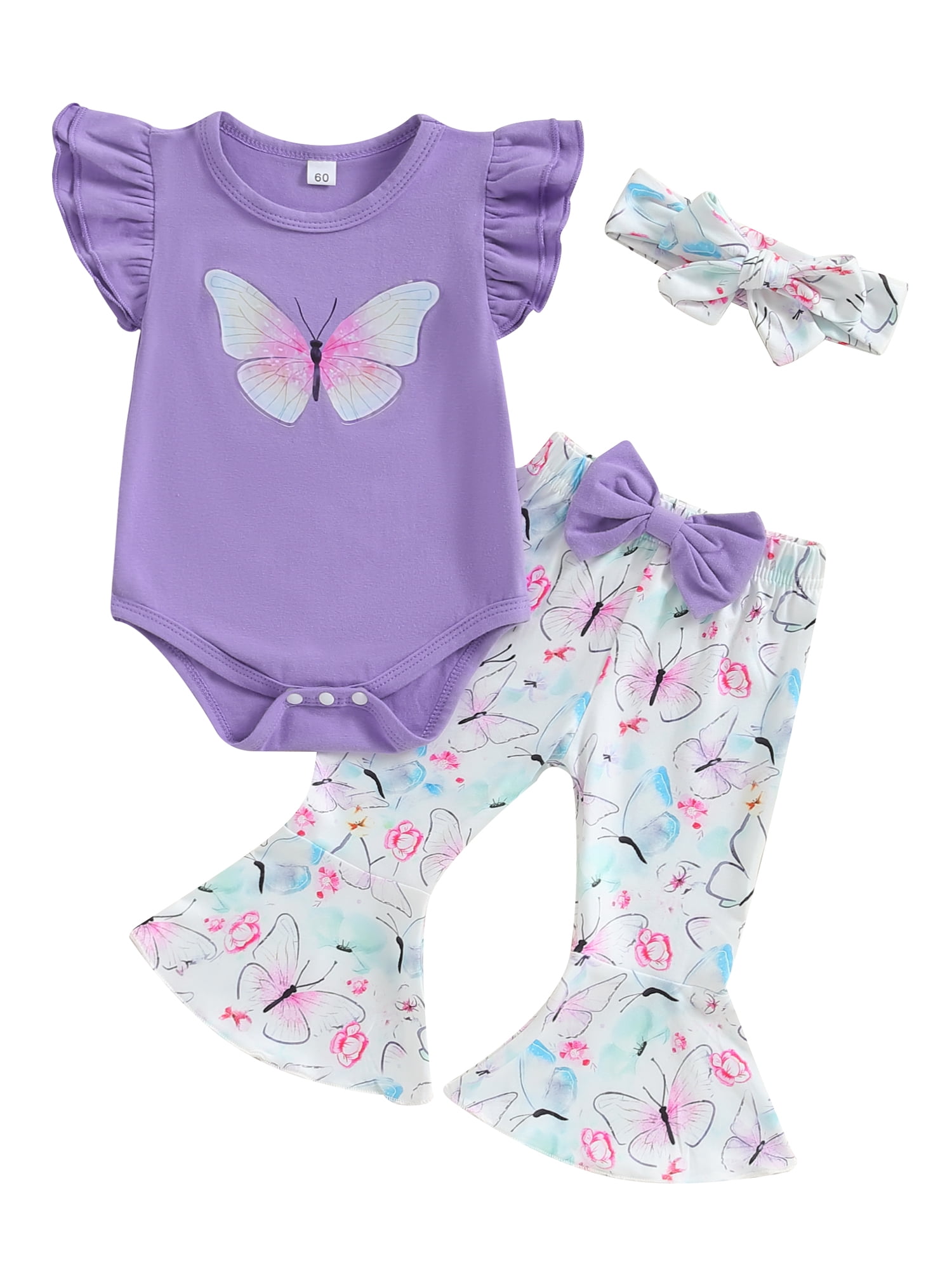 Licupiee Newborn Baby Girl Clothes Summer Outfit Butterfly Print Fly ...