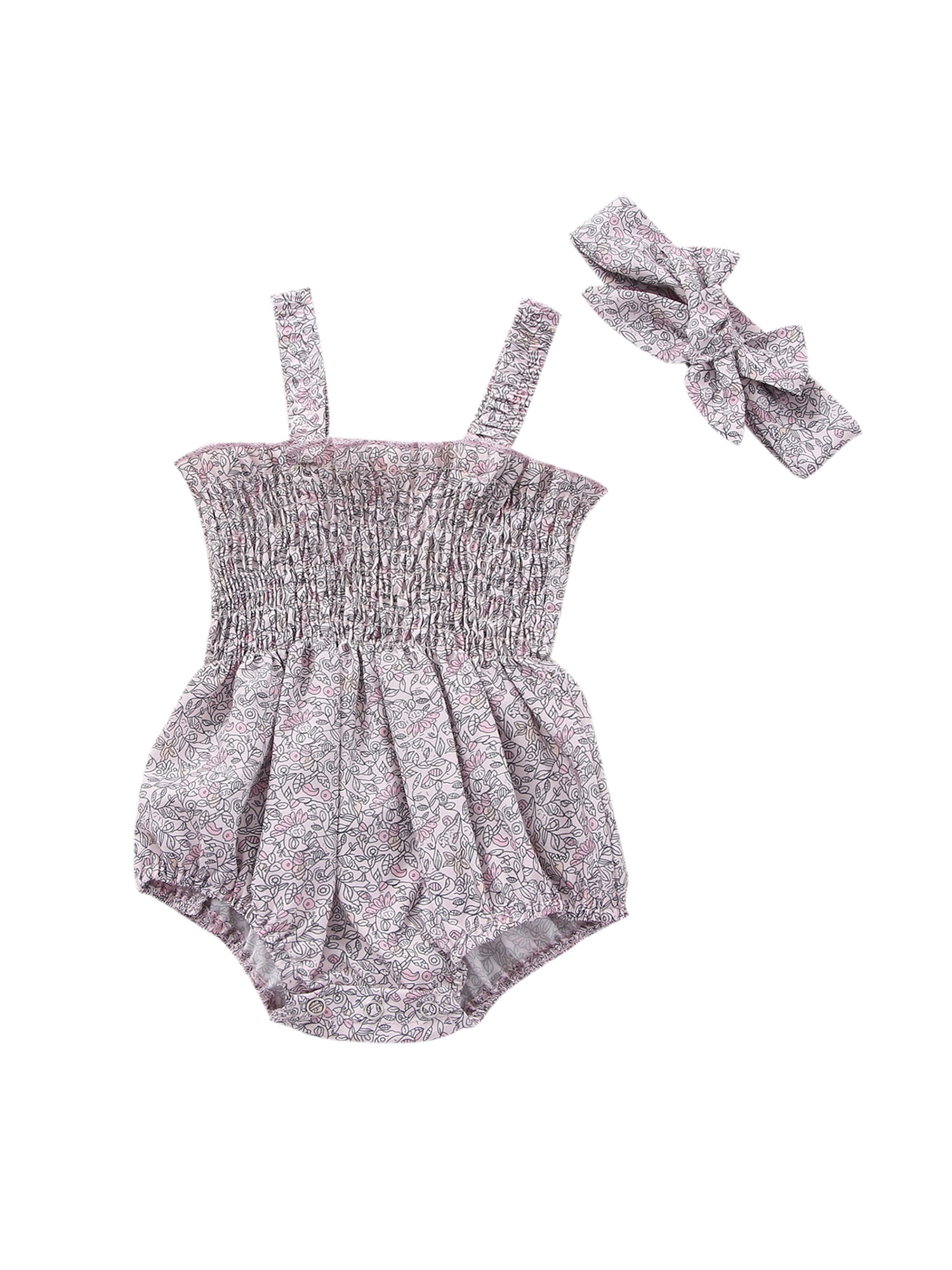 Licupiee Newborn Baby Girl Romper Sleeveless Halter Frill Plaid Onesie Jumpsuit with Headband ...