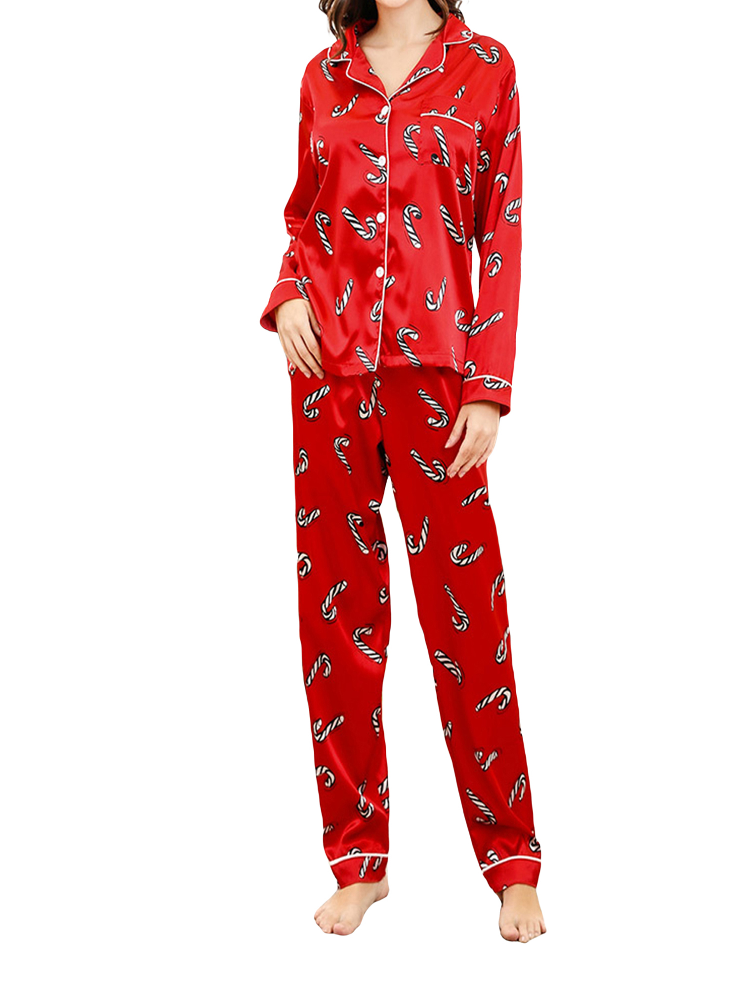 Licupiee Silk Satin Christmas Pajamas Set for Women Long Sleeve Holiday ...